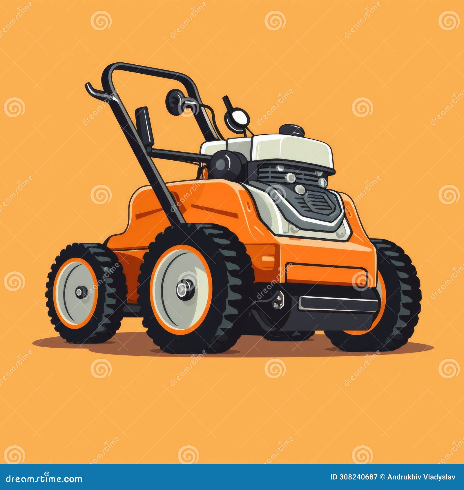 Flat Image of Motorized Brushcutter on Orange Background. Simple Vector ...