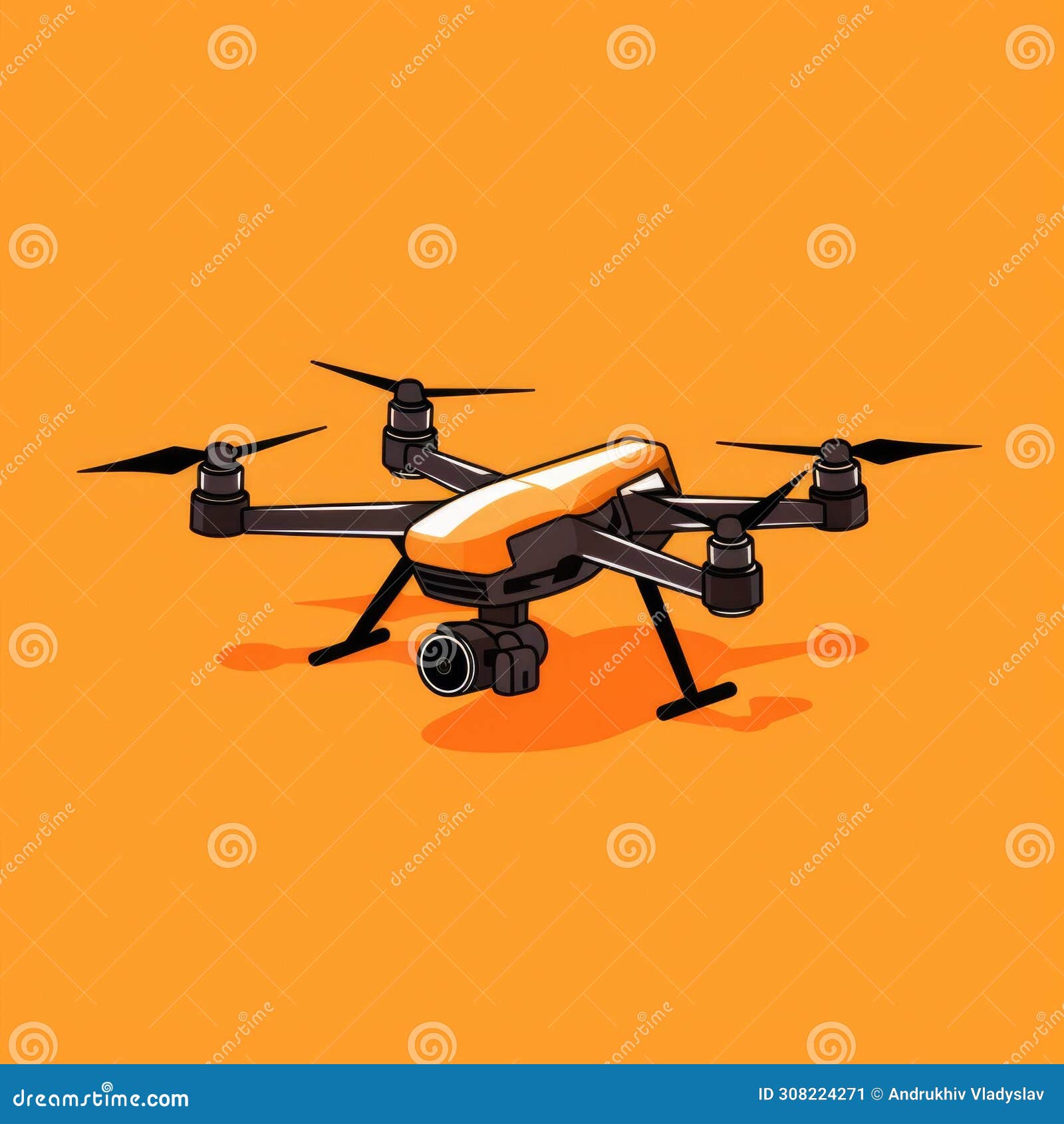 Flat Image of a Quadcopter on an Orange Background. Simple Vector Image ...
