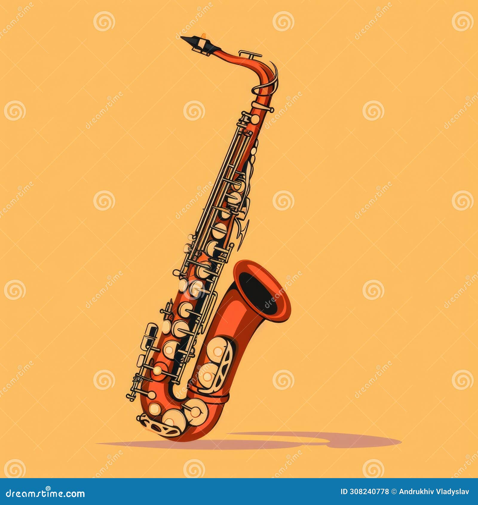 Flat Image of Saxophone on Orange Background. Simple Vector Image of a ...