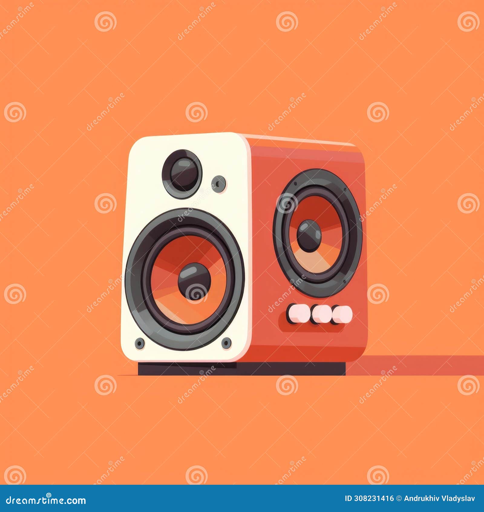 Flat Image of a Speaker System on an Orange Background. Simple Vector ...