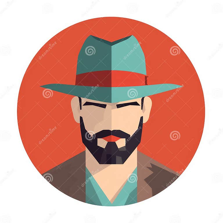Flat Image Of A Stylized Male Character Design With A Hat And Mustache Aig35 Stock
