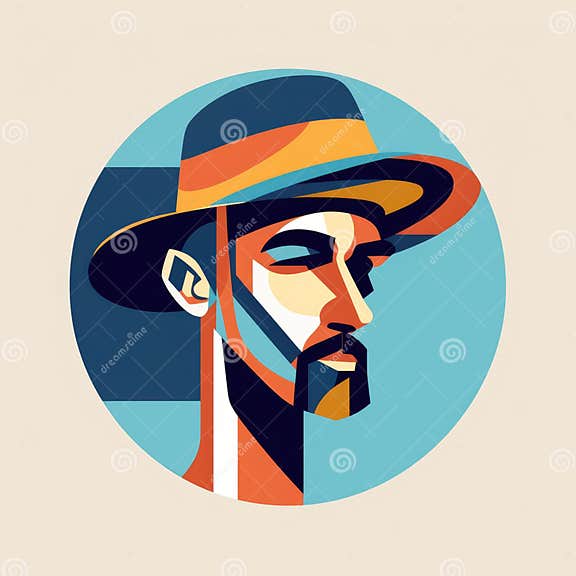 Flat Image Of A Stylized Male Character Design With A Hat And Mustache Aig35 Stock