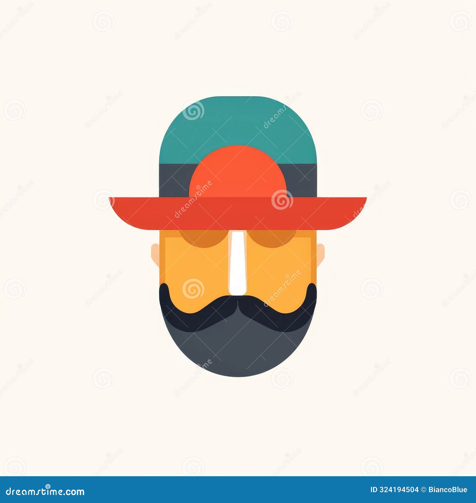 Flat Image Of A Stylized Male Character Design With A Hat And Mustache Aig35 Stock