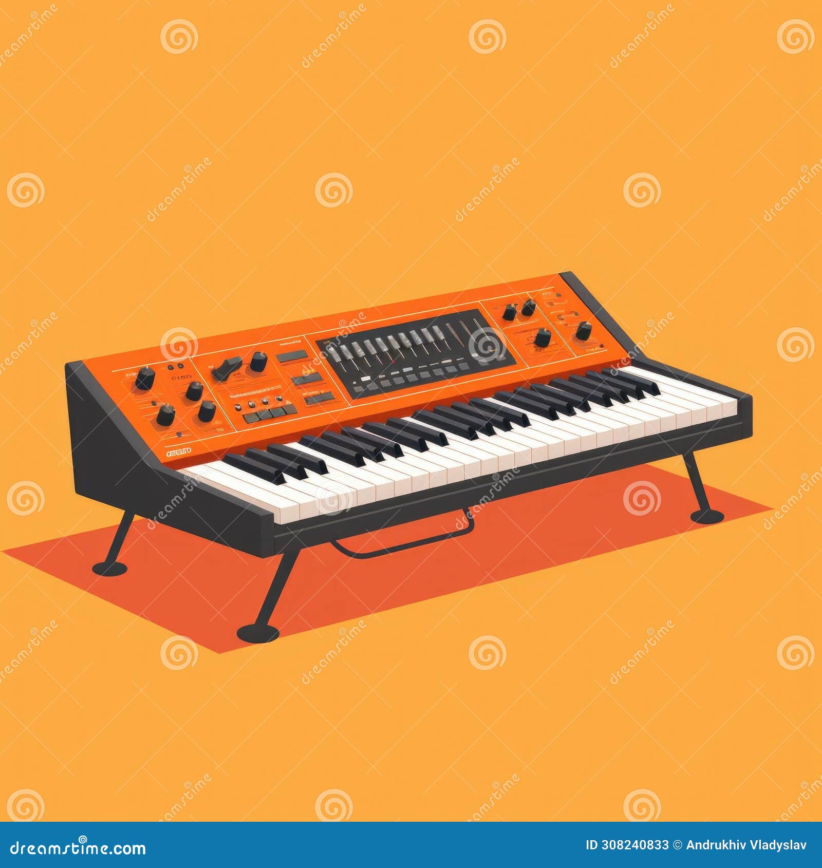 Flat Image of Synthesizer on Orange Background. Simple Vector Image of ...