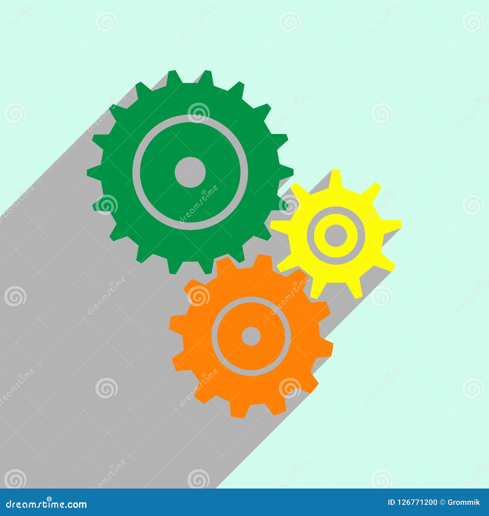A Flat Image of Three Gears for Applications and Websites, a Lon Stock ...