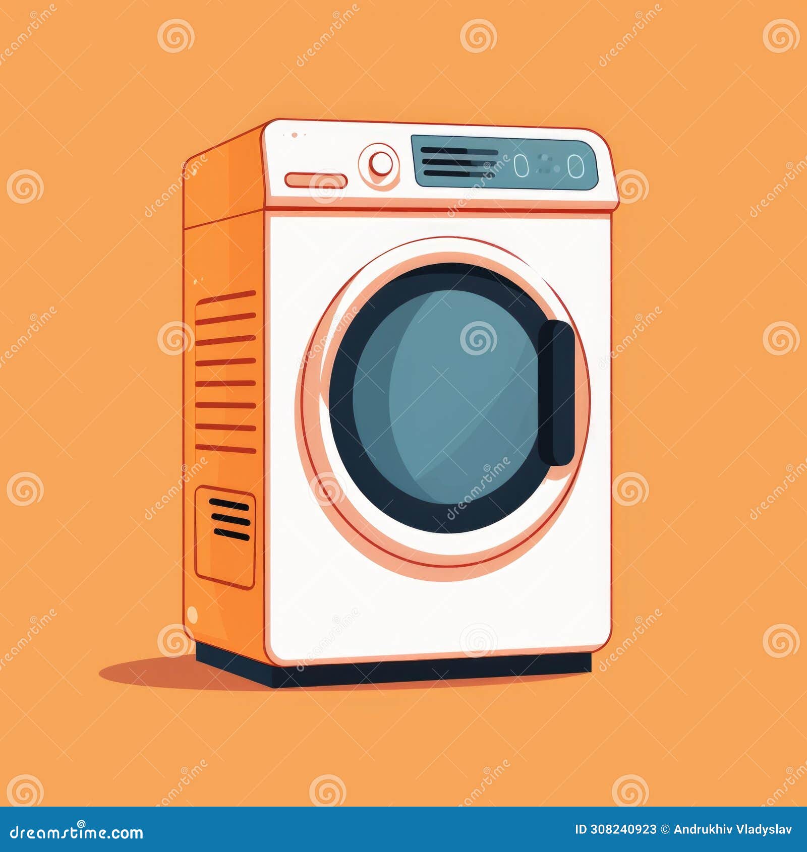 Flat Image of Tumble Dryer on Orange Background. Simple Vector Icon of Dryers. Digital ...