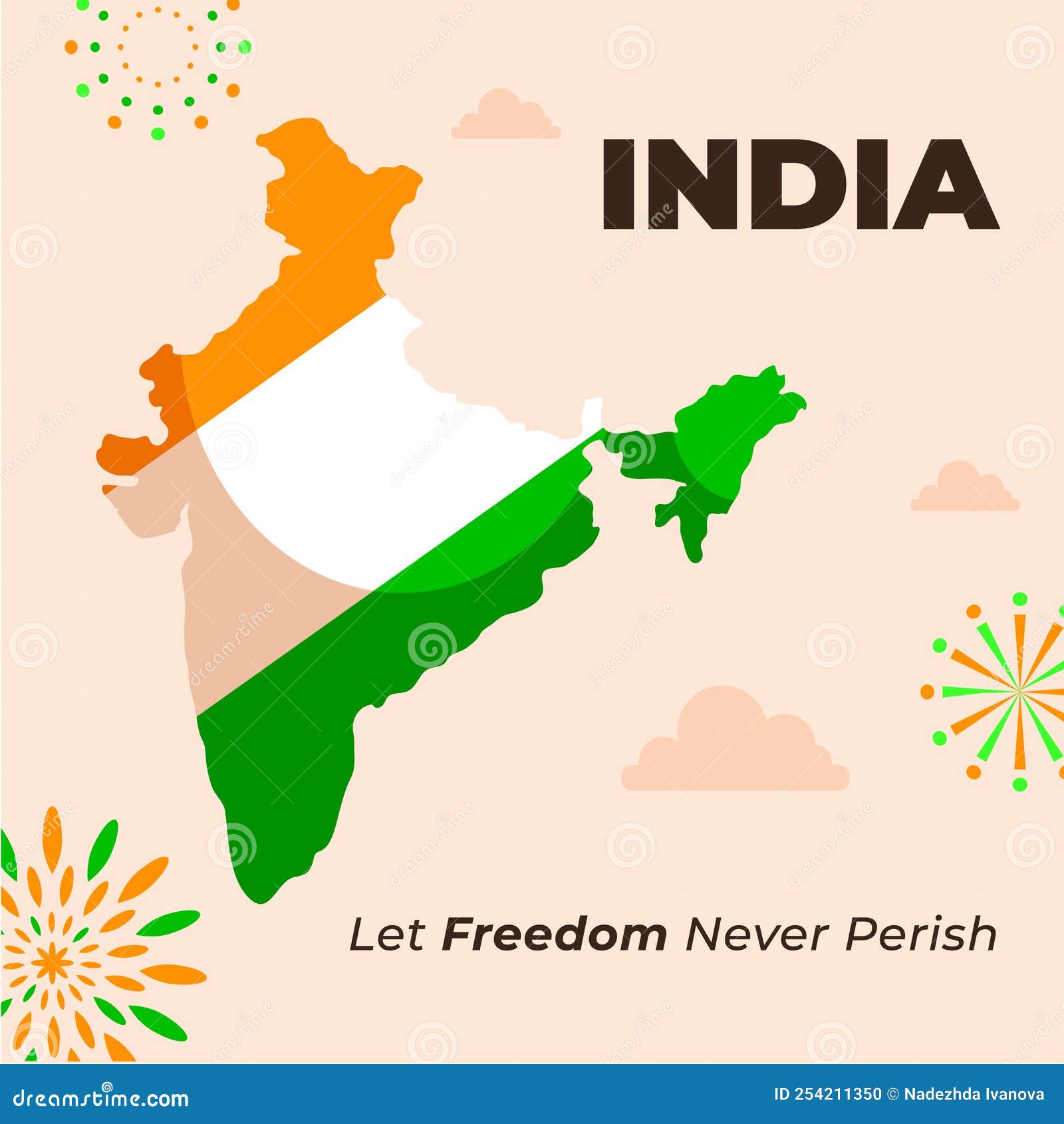 Flat India Independence Day Posts Set Vector Illustration Stock Vector ...