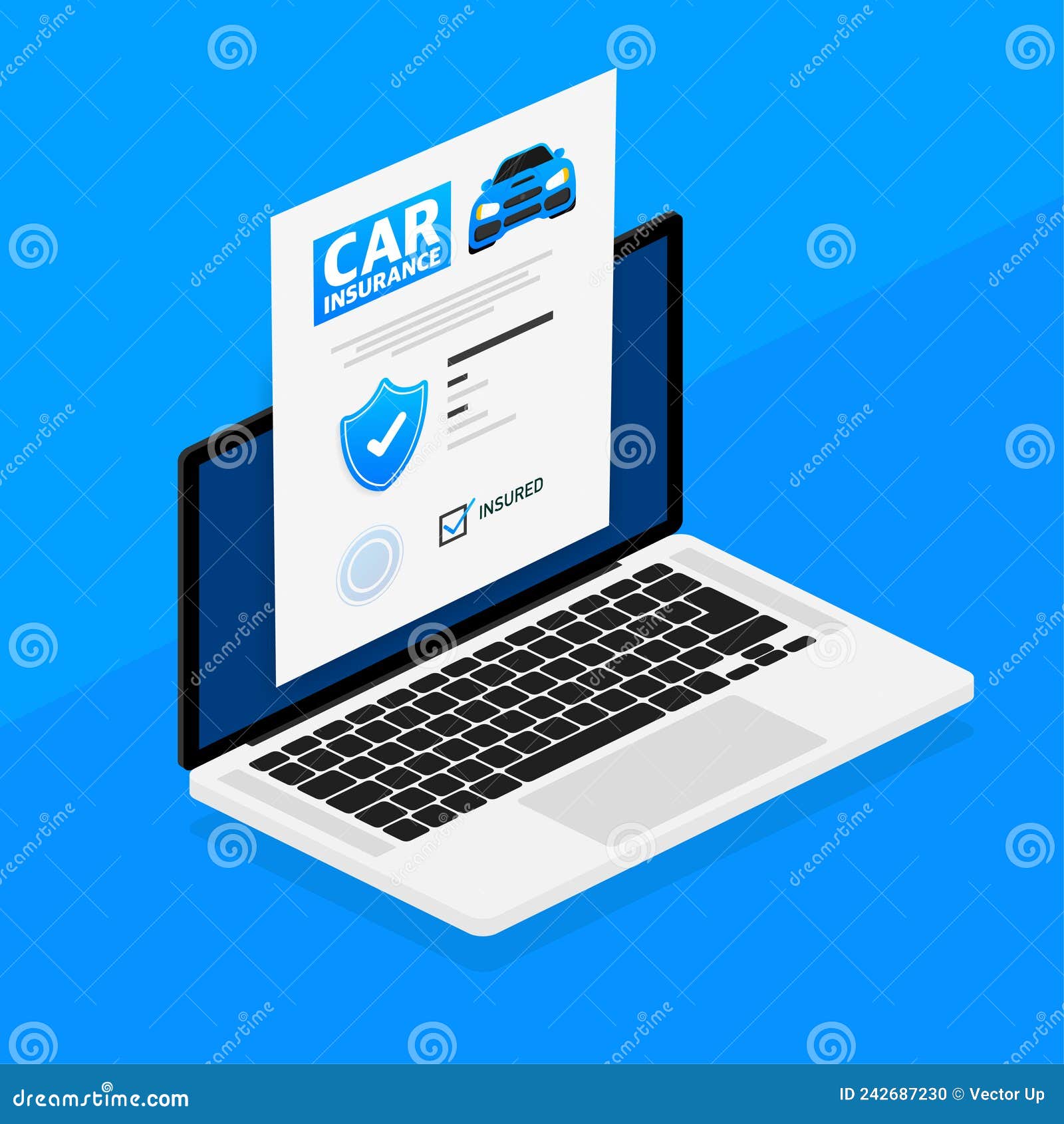 Flat Infographic. Car Insurance Icon on Blue Background Stock Vector ...