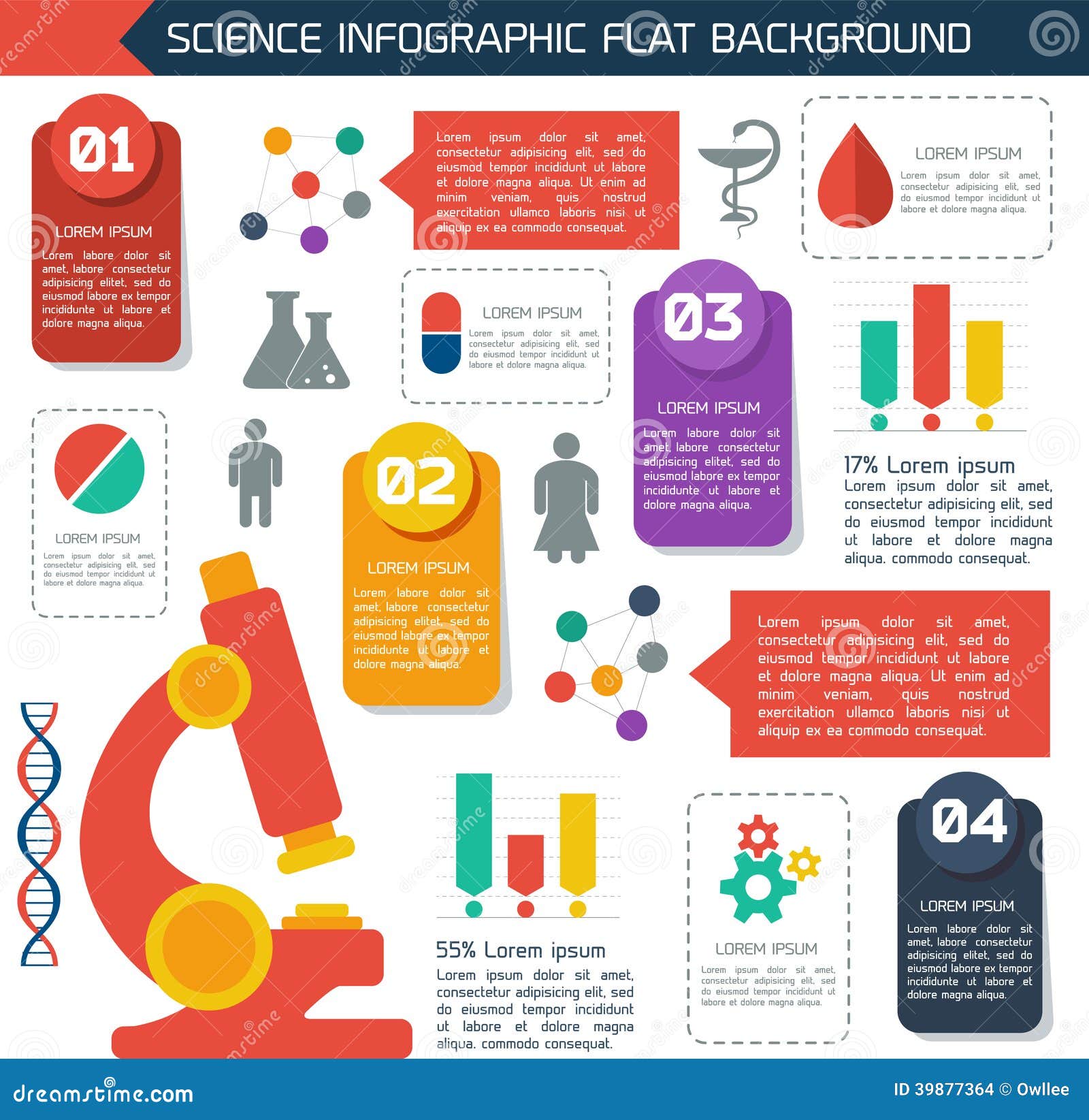 Flat Infographic Scientific Background Vector Illustration ...