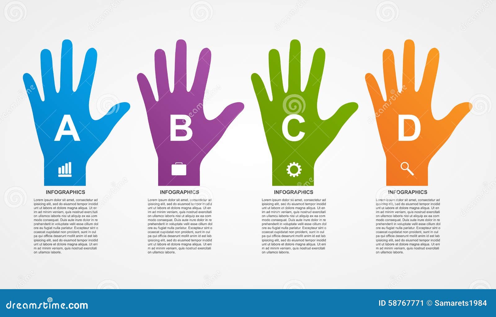 Flat Infographics with Colorful Hands. Stock Vector - Illustration of ...
