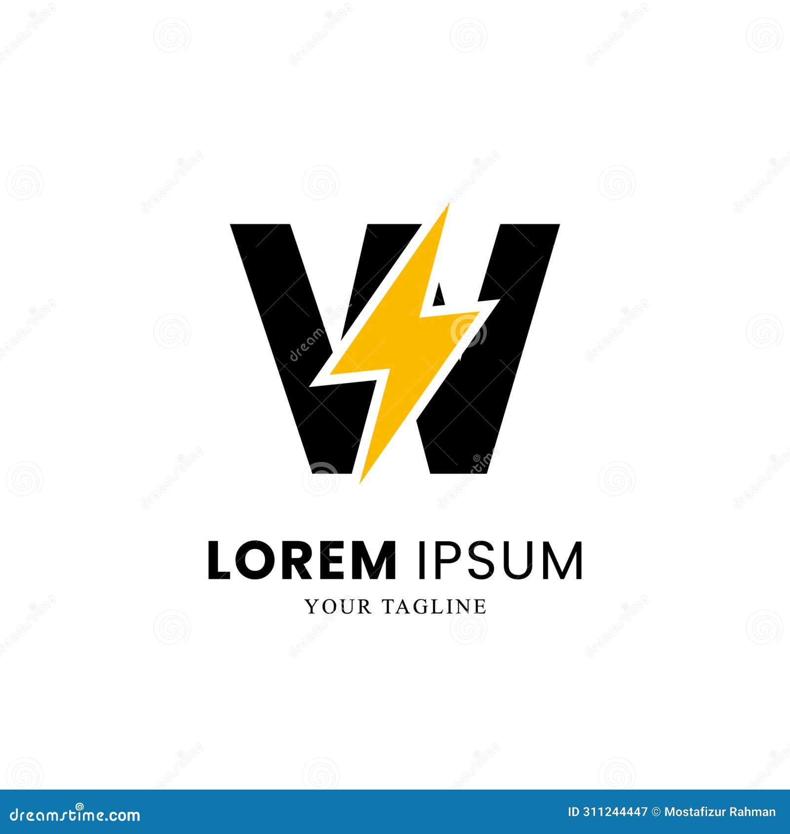 Flat Initial Letter WLogo Combined with Lightning Thunder Bolt Sign ...