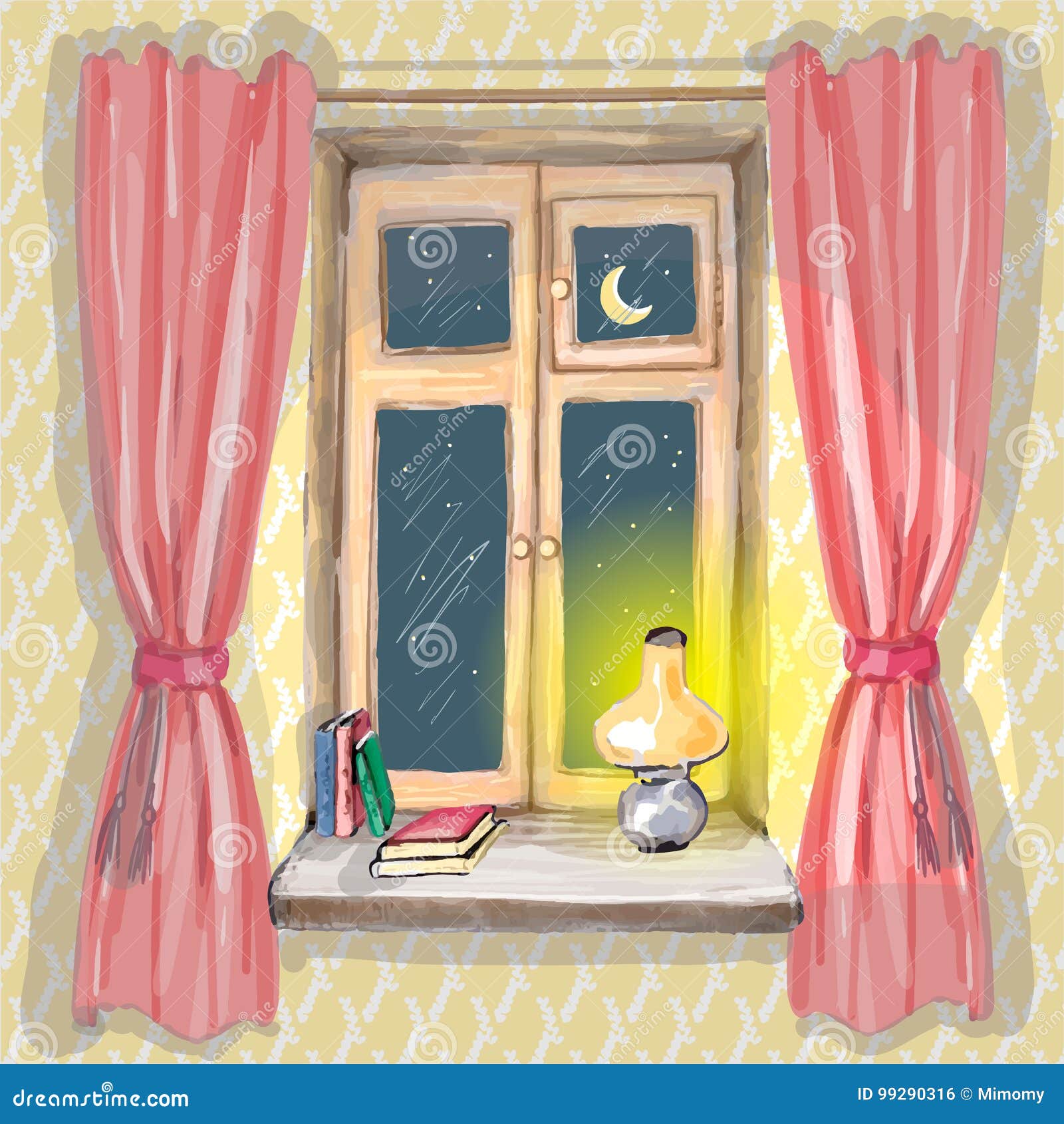 Lamp and Books on the Window Stock Vector - Illustration of layers ...