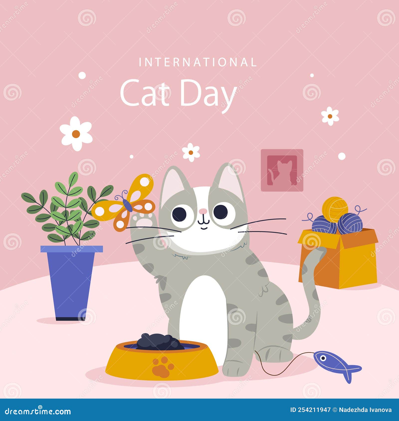 Flat International Cat Day Best Vector Illustration Stock Vector ...