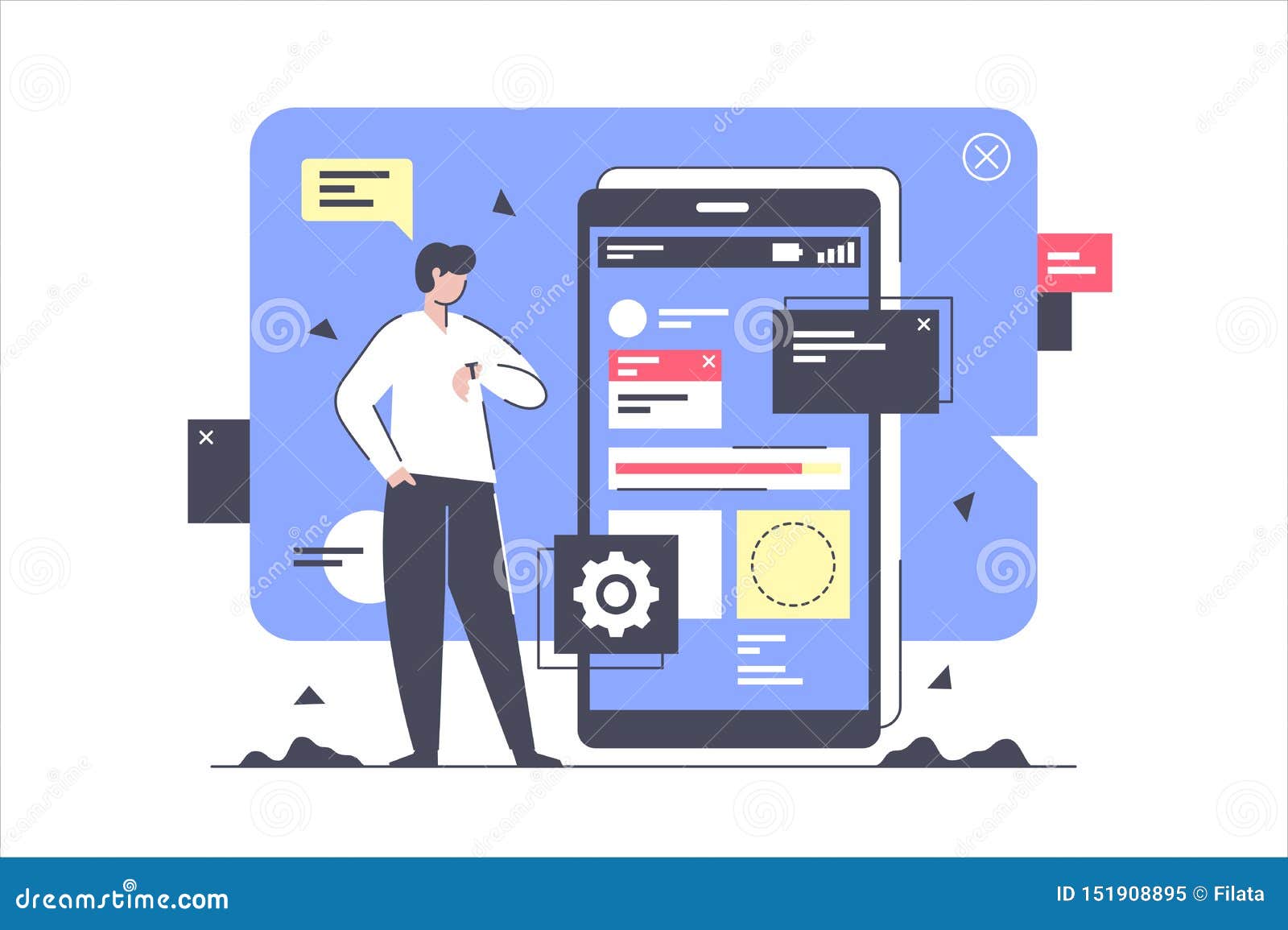 Flat Isolated Businessman Develop and Creating New Application. Stock ...