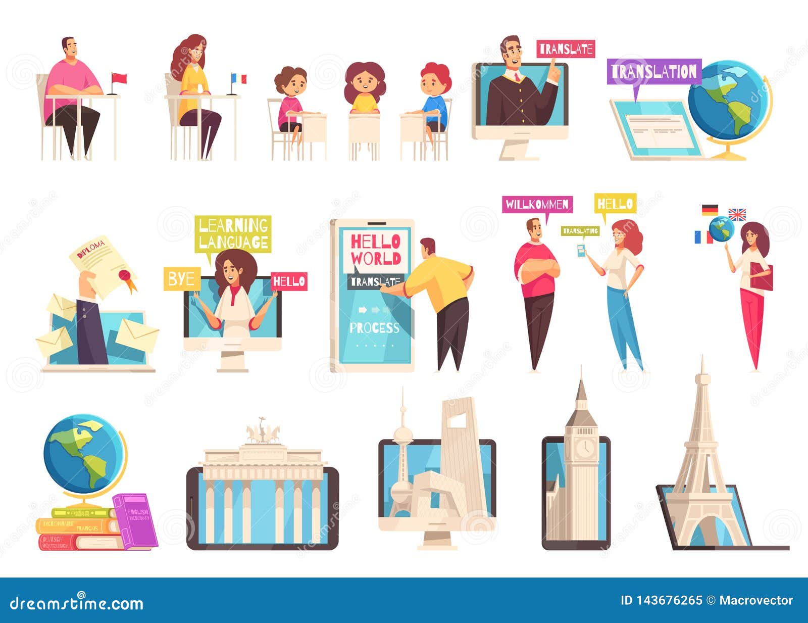 Learning Language In Context Concept Icon Cartoon Vector ...