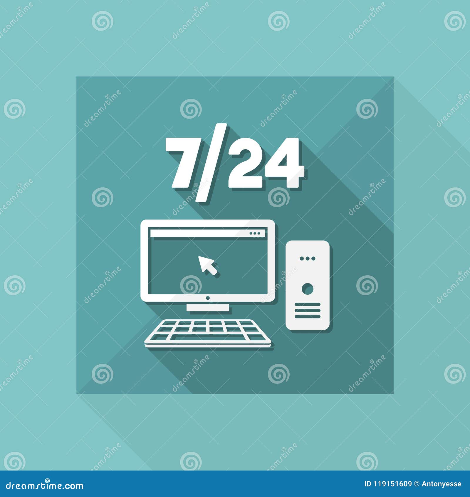 7/24 Computer Assistance Service - Vector Flat Icon Stock Vector ...