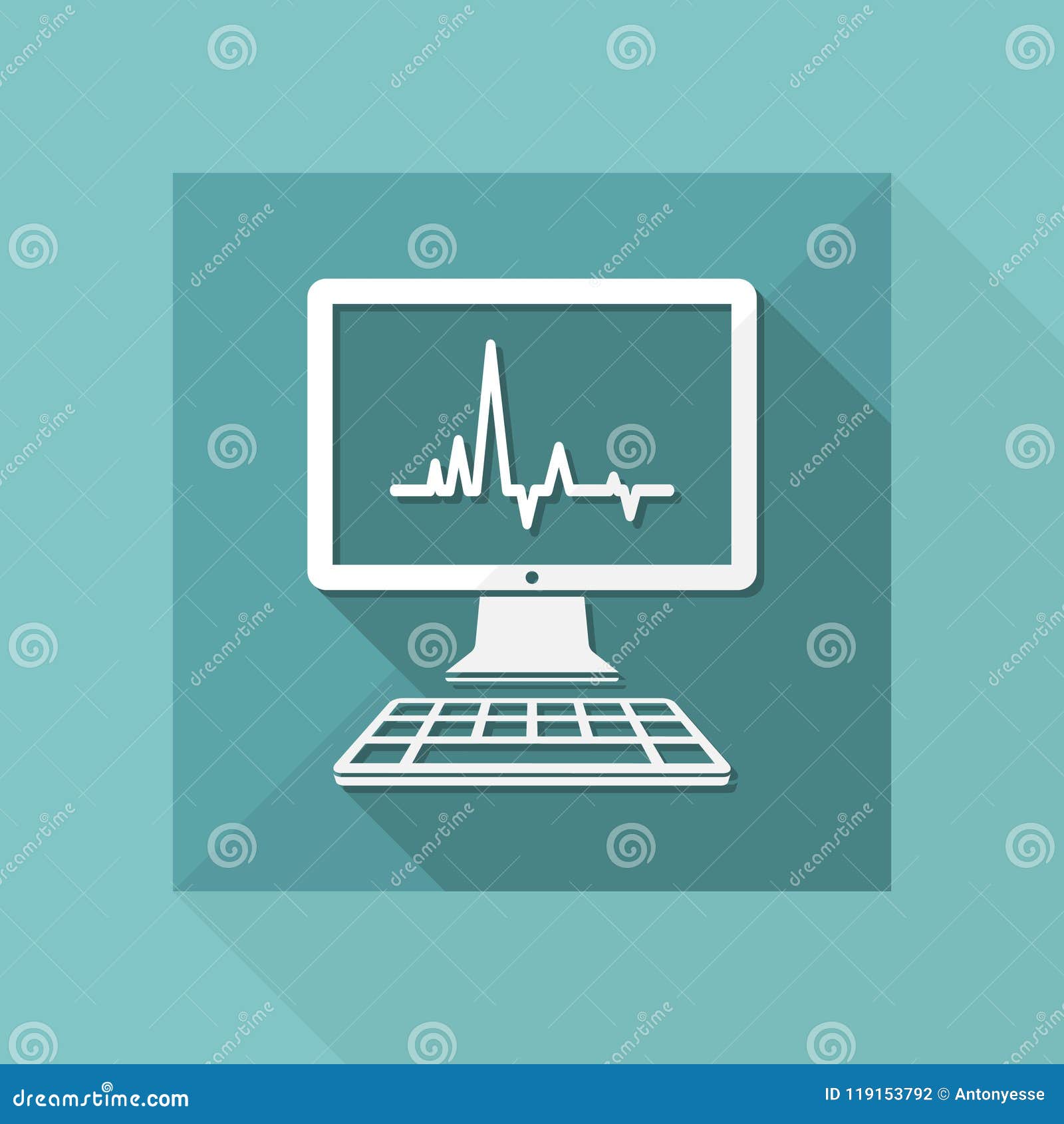 EKG on Computer Screen - Vector Flat Icon Stock Vector - Illustration ...