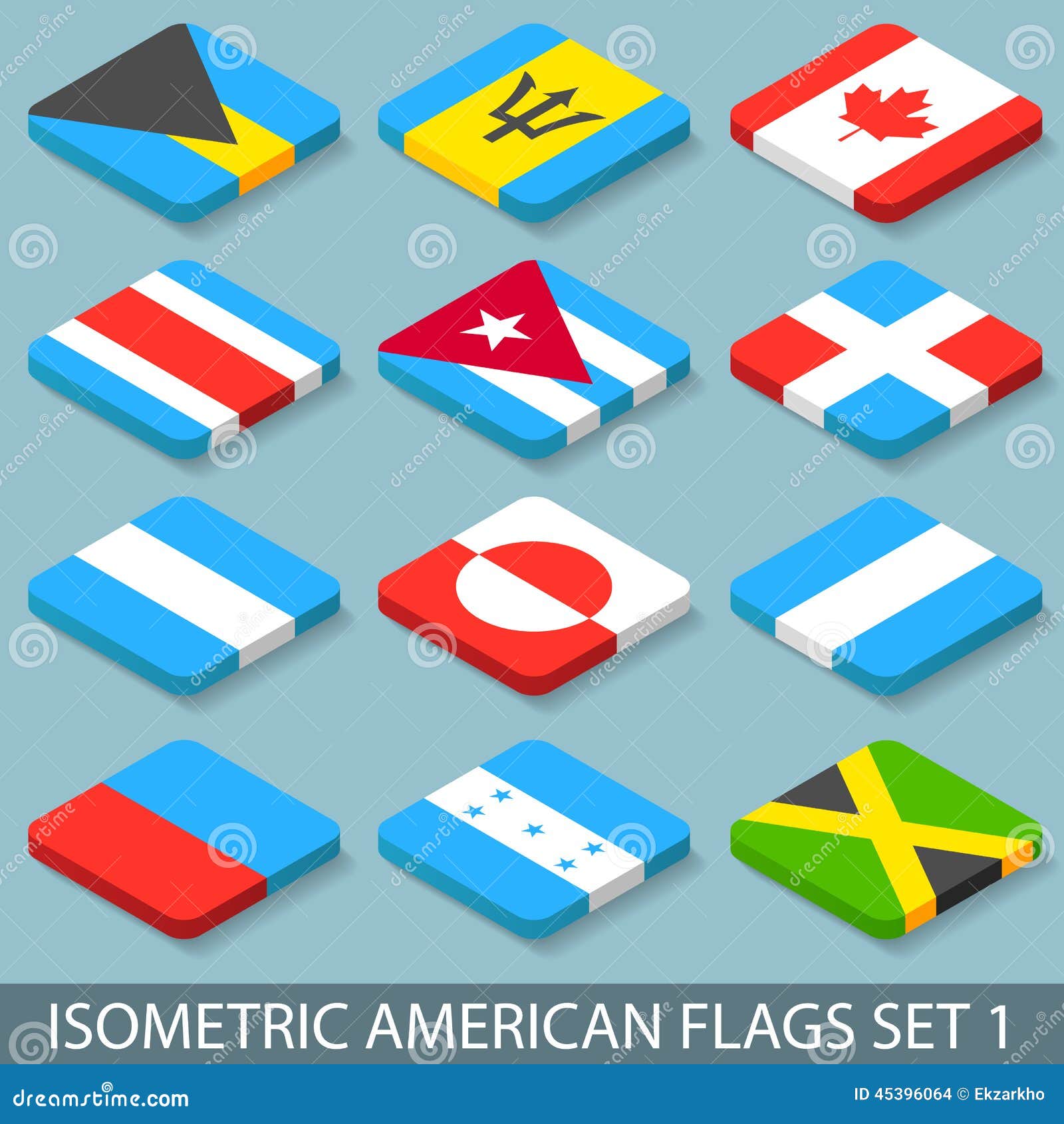 Flat Isometric American Flags Set 1 Stock Vector - Illustration of ...