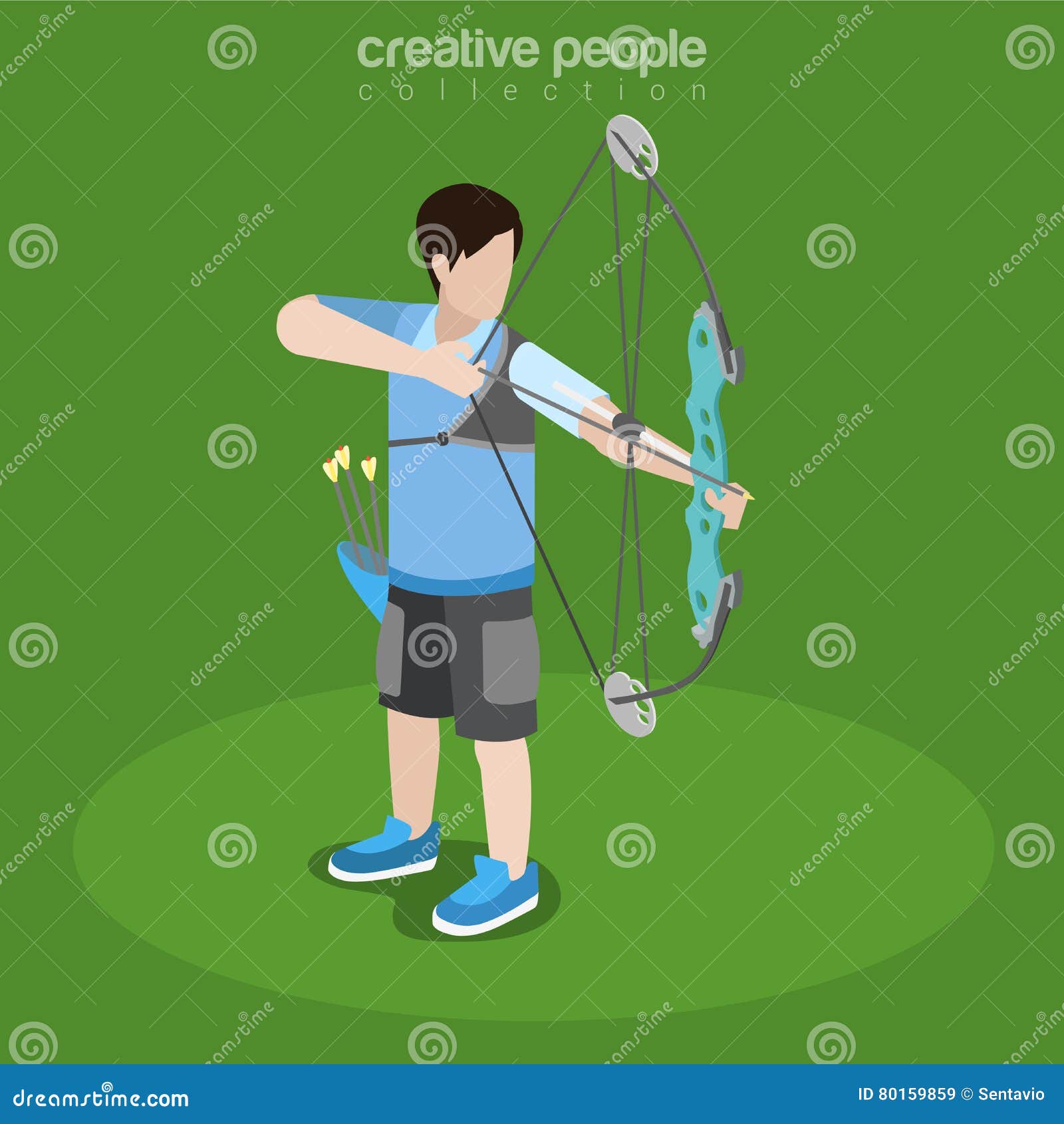 Flat Isometric Archery Player with Bow Aim Vector Stock Vector ...