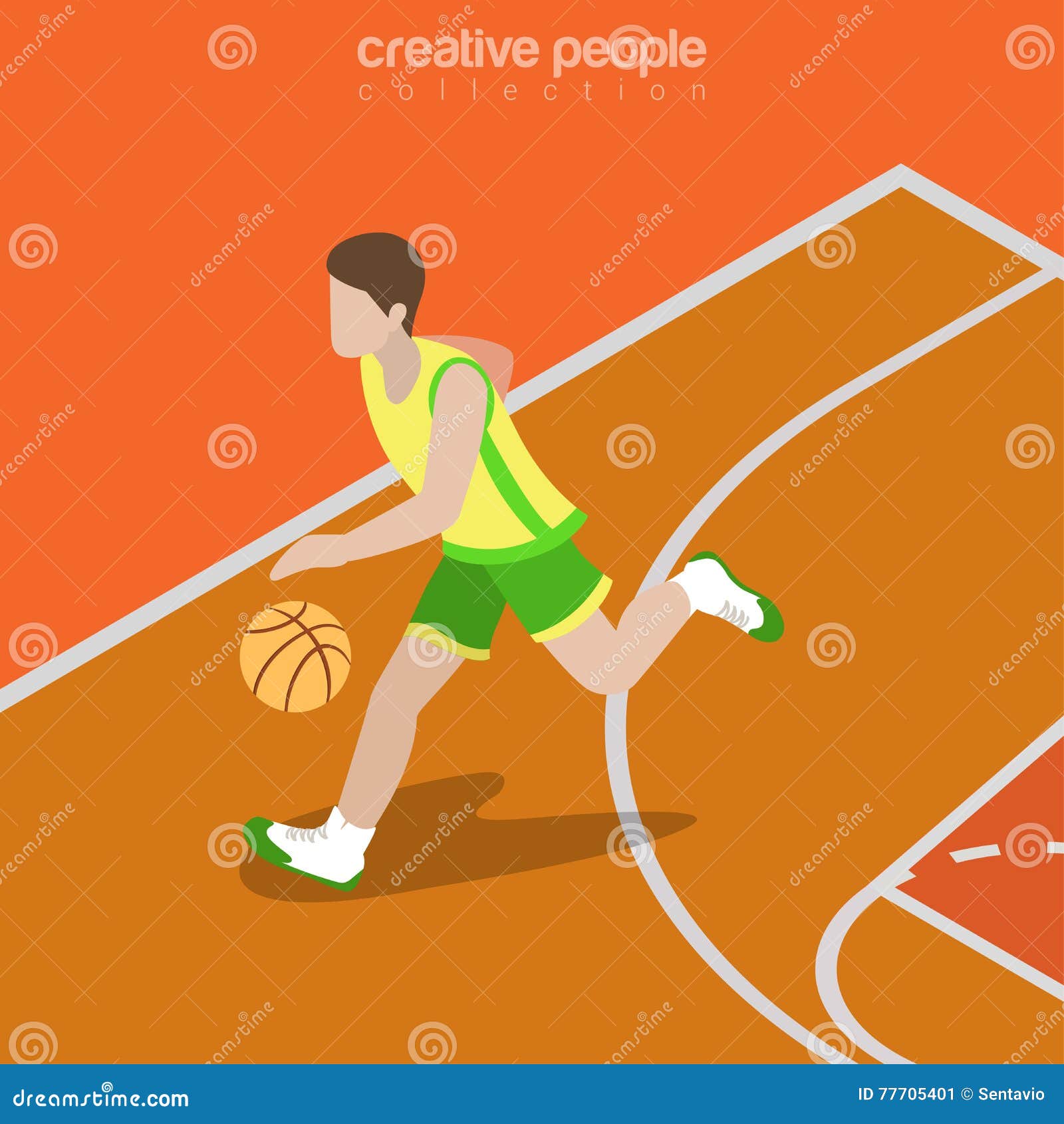 Flat Isometric Basketball Attack Player Vector Tea Stock Vector ...