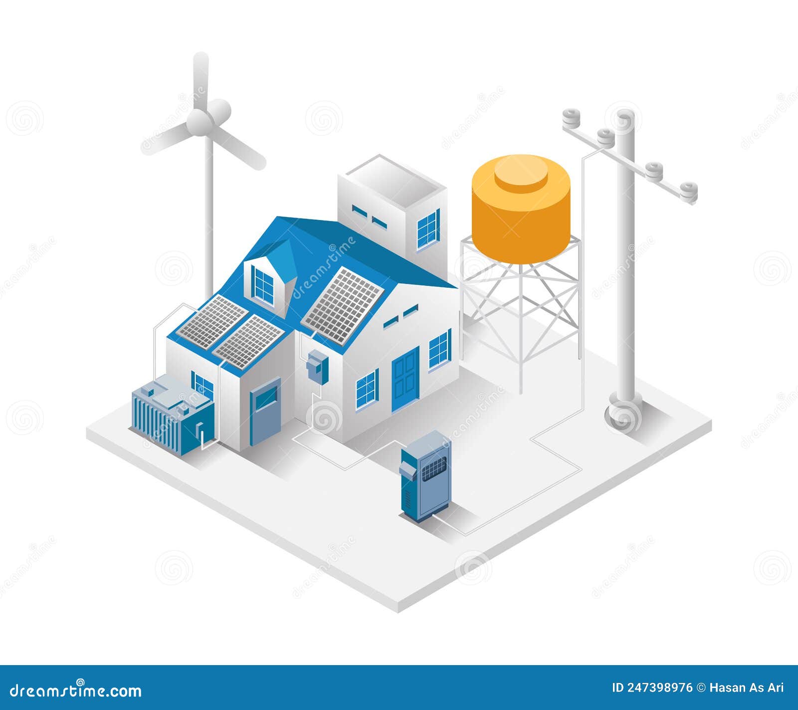 Flat Isometric Concept Illustration. House with Solar Panel Electricity ...