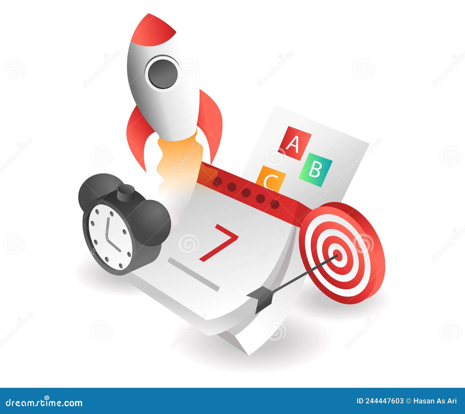 Flat Isometric Concept Illustration. Rocket Launch Time Calendar Stock ...