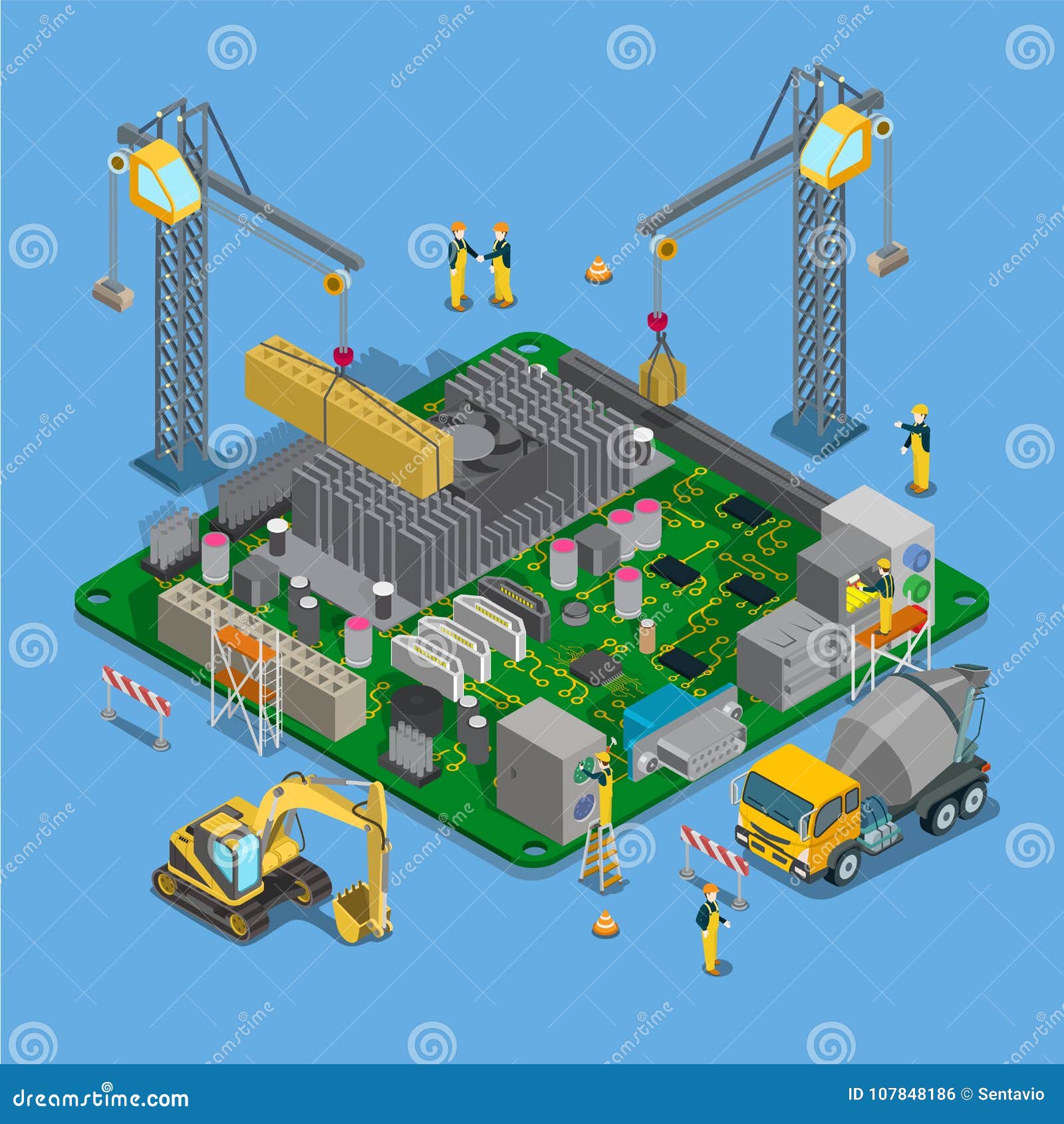 Flat Isometric Construction Objects Set. Cr Stock Illustration ...