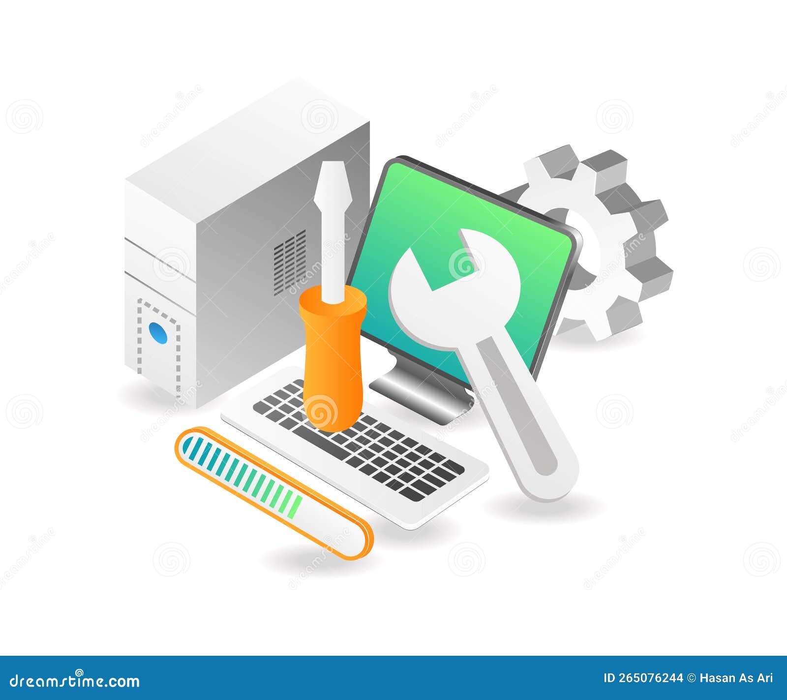 Flat Isometric 3d Flat Illustration of Computer Maintenance Repair ...