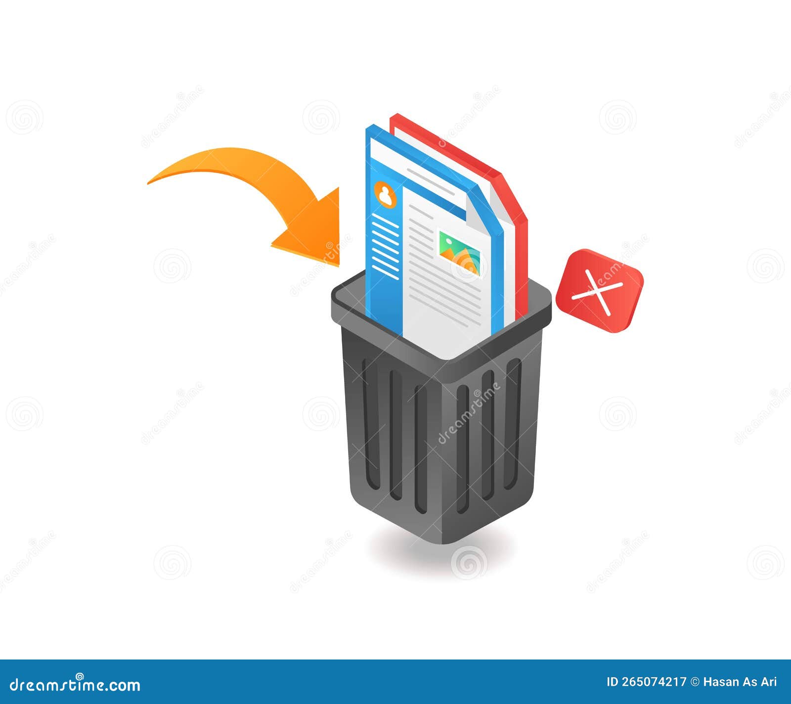 3d Flat Illustration of Dumping Data into Application Trash Stock ...