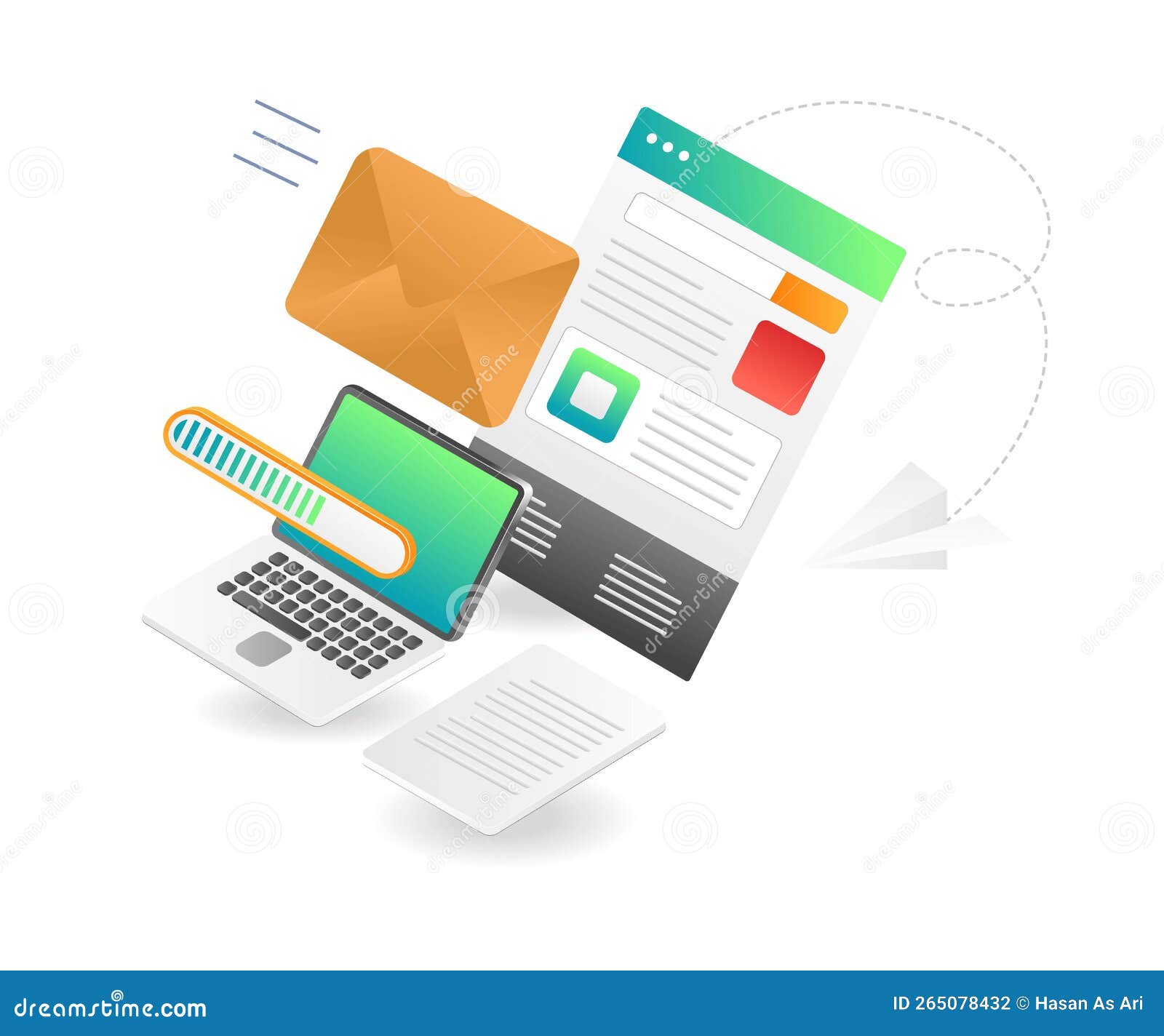 Flat Isometric 3d Flat Illustration Process of Sending Data Email Stock ...