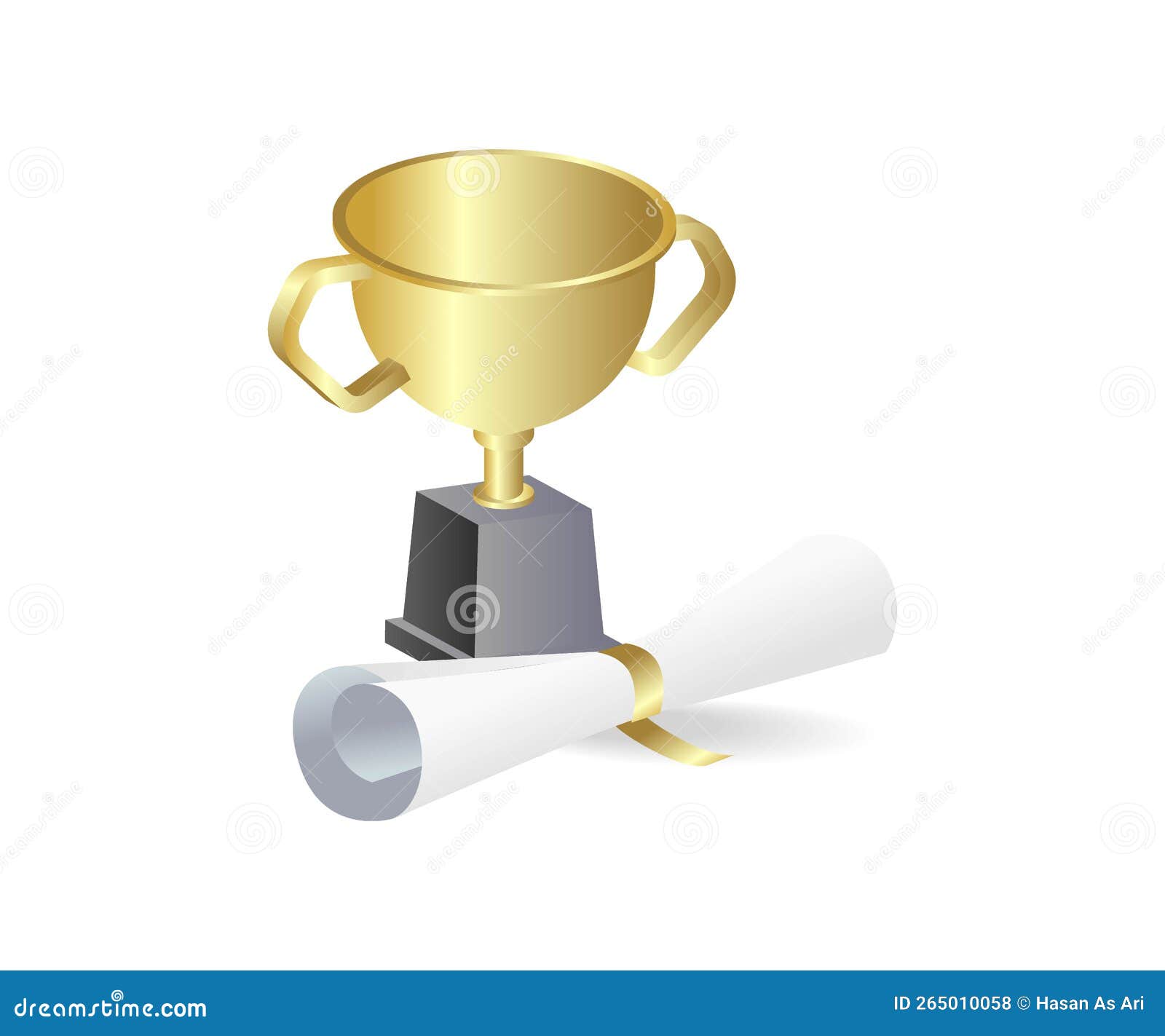 3d Illustration Concept of Trophy and Paper Scroll Stock Illustration ...
