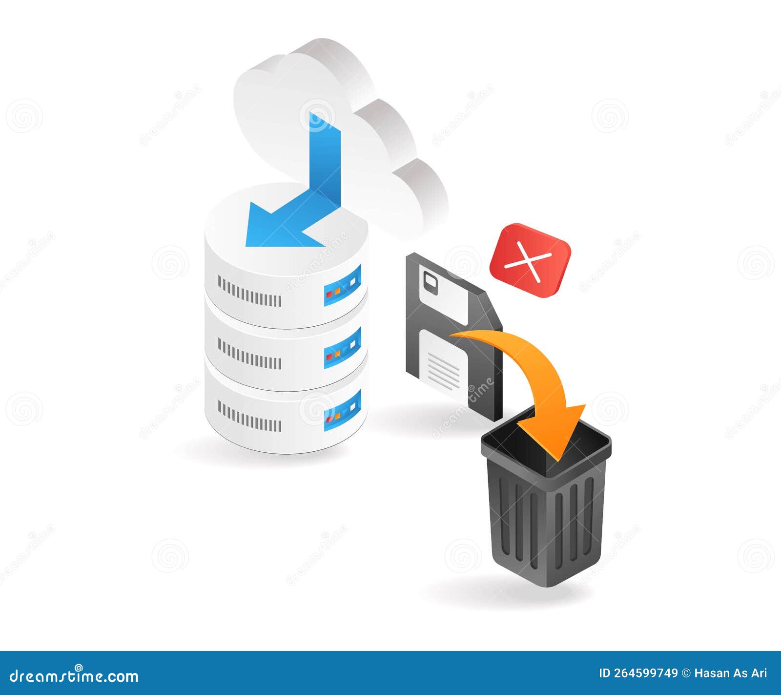 3d Illustration Deleting Data from Database Cloud Server Stock ...