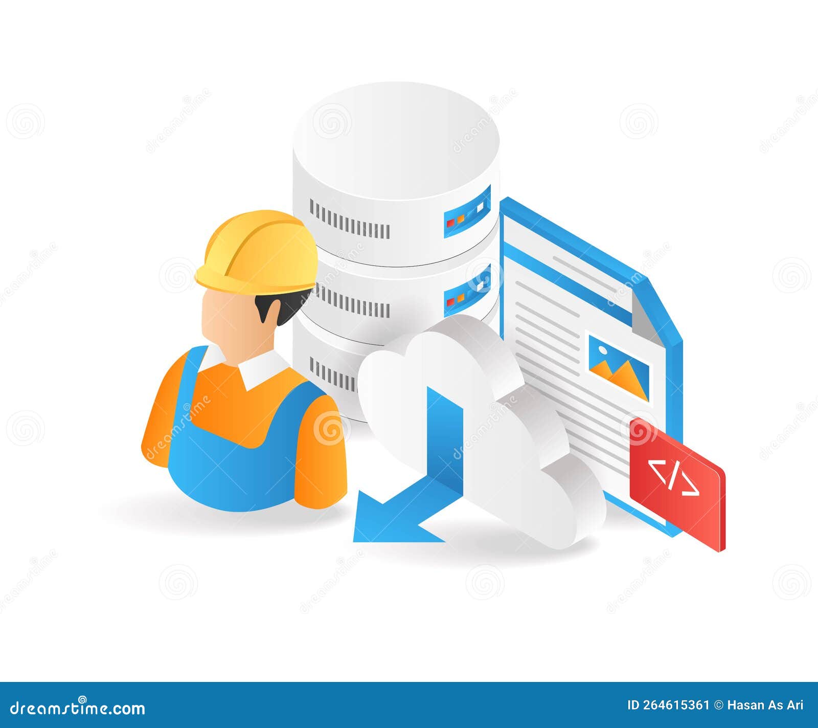 Flat Isometric 3d Illustration Web Hosting Database Maintenance ...