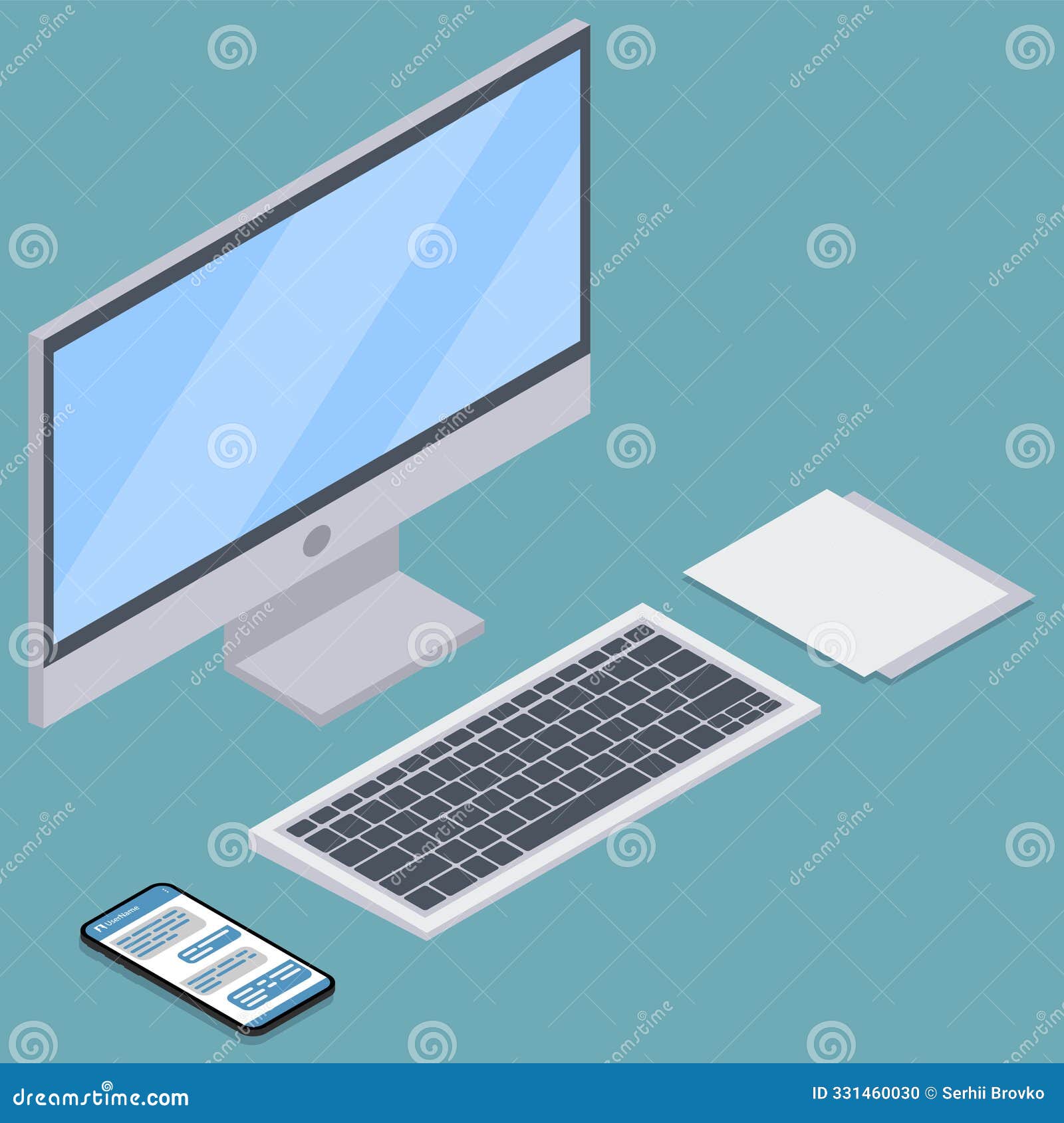 Flat Isometric Desktop Computer. Pc Icon. Vector Illustration Stock ...