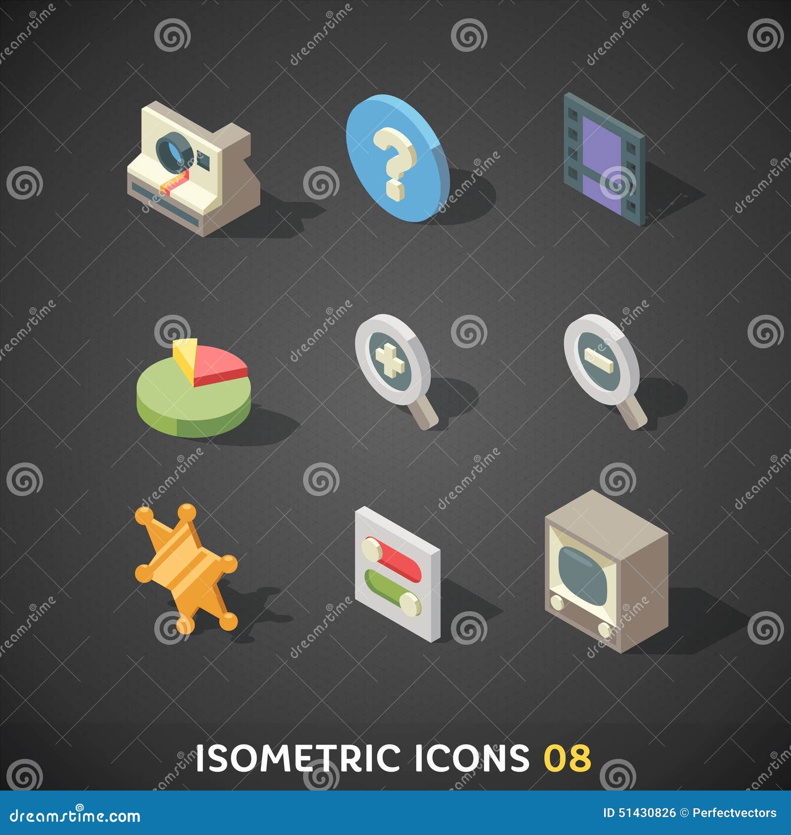 Flat Isometric Icons Set 8 stock vector. Illustration of poly - 51430826