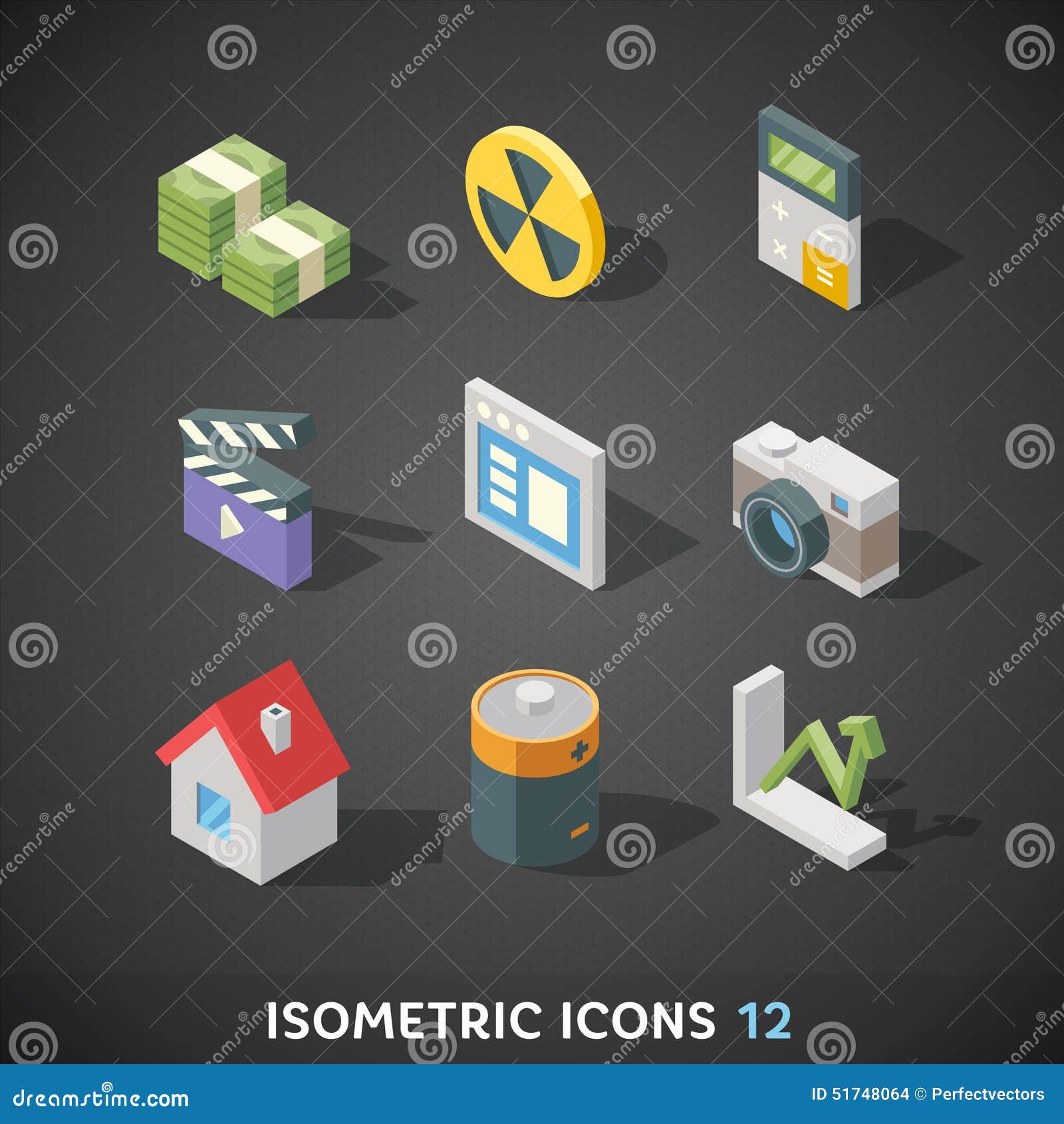 Flat Isometric Icons Set 12 Stock Vector - Illustration of infographic ...
