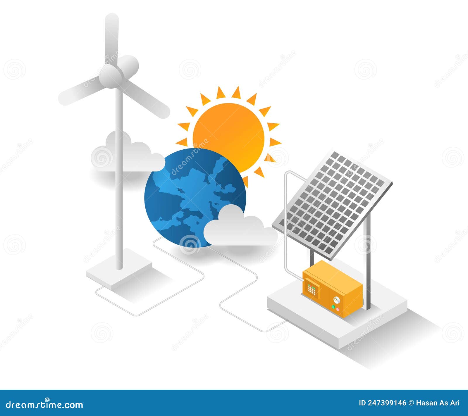Earth with Solar Panels and Windmills Stock Illustration - Illustration ...