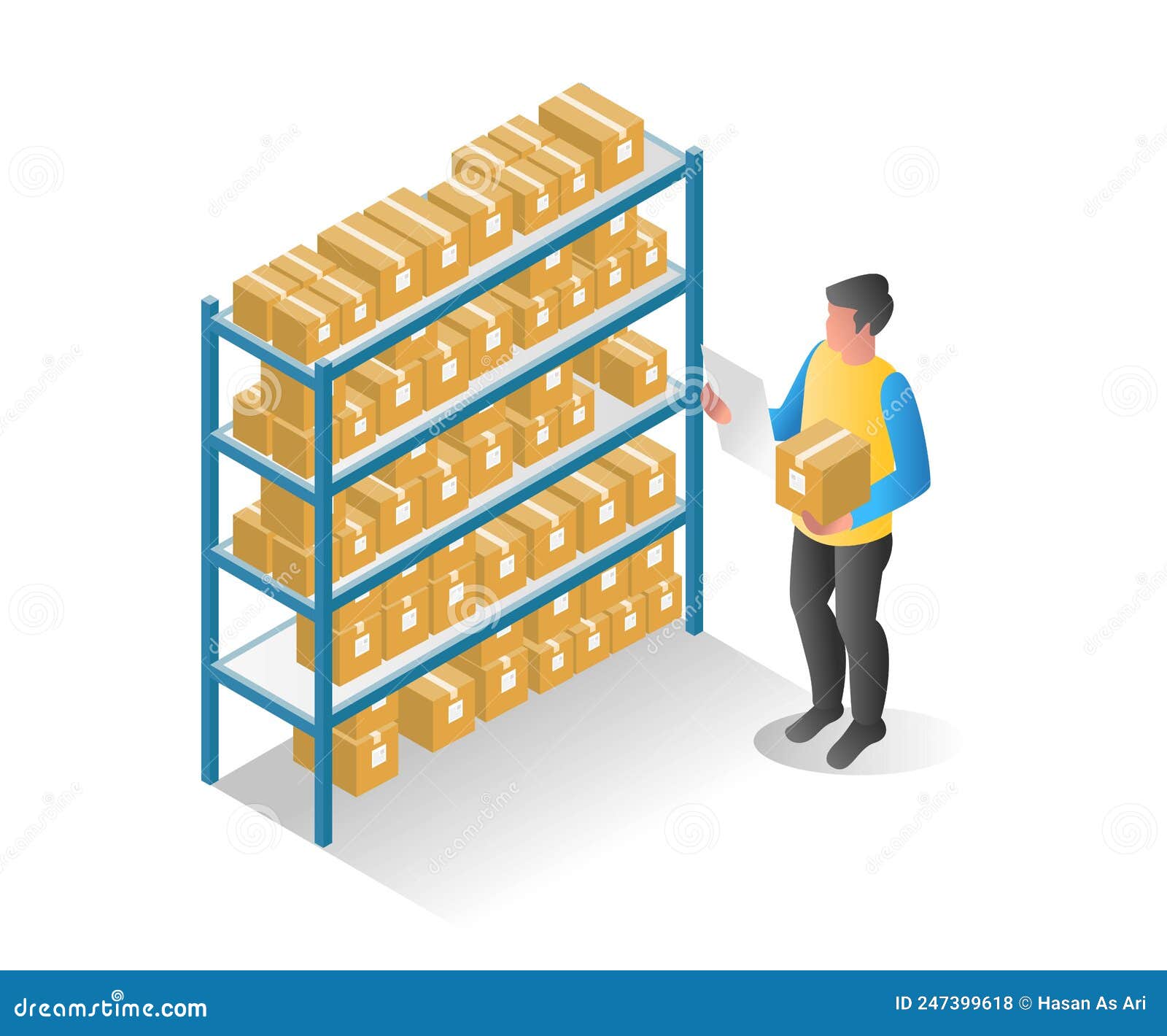 Flat Isometric Illustration Concept. Man Checking Stock in Warehouse ...