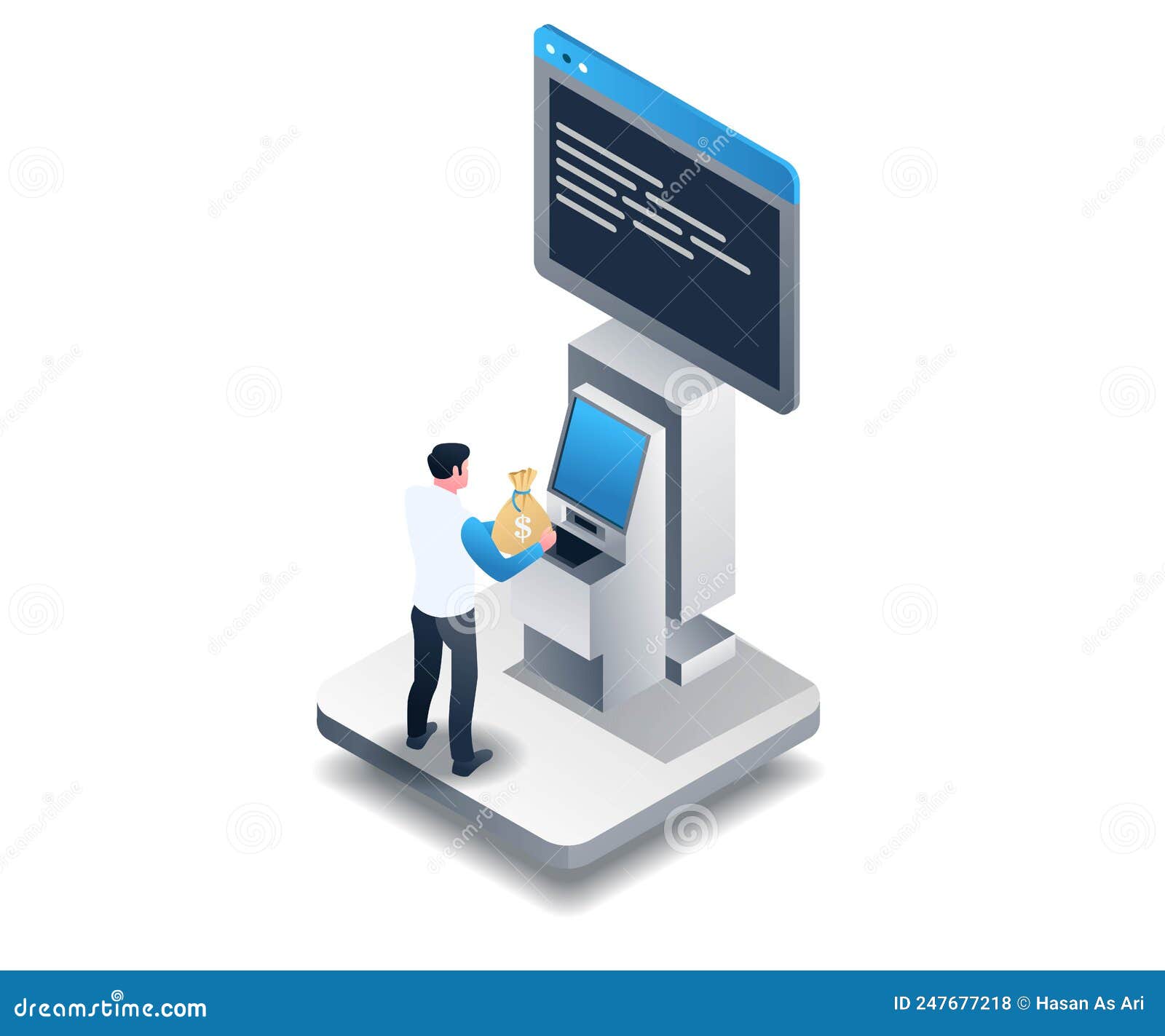 A Man is Depositing Money in an Atm Machine Stock Illustration ...