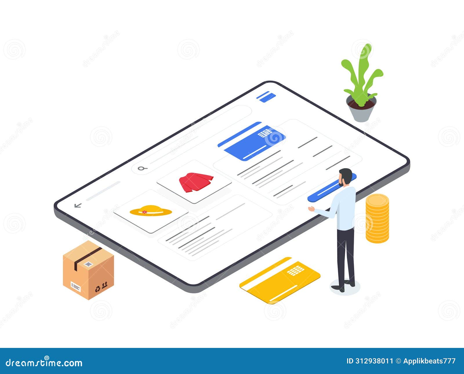 Flat Isometric Illustrations of a Man Using a Computer To Select ...