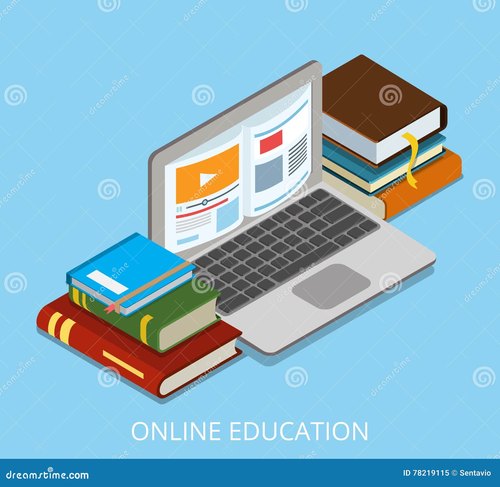 Flat Isometric Laptop with Book on Screen Vector I Stock Vector ...