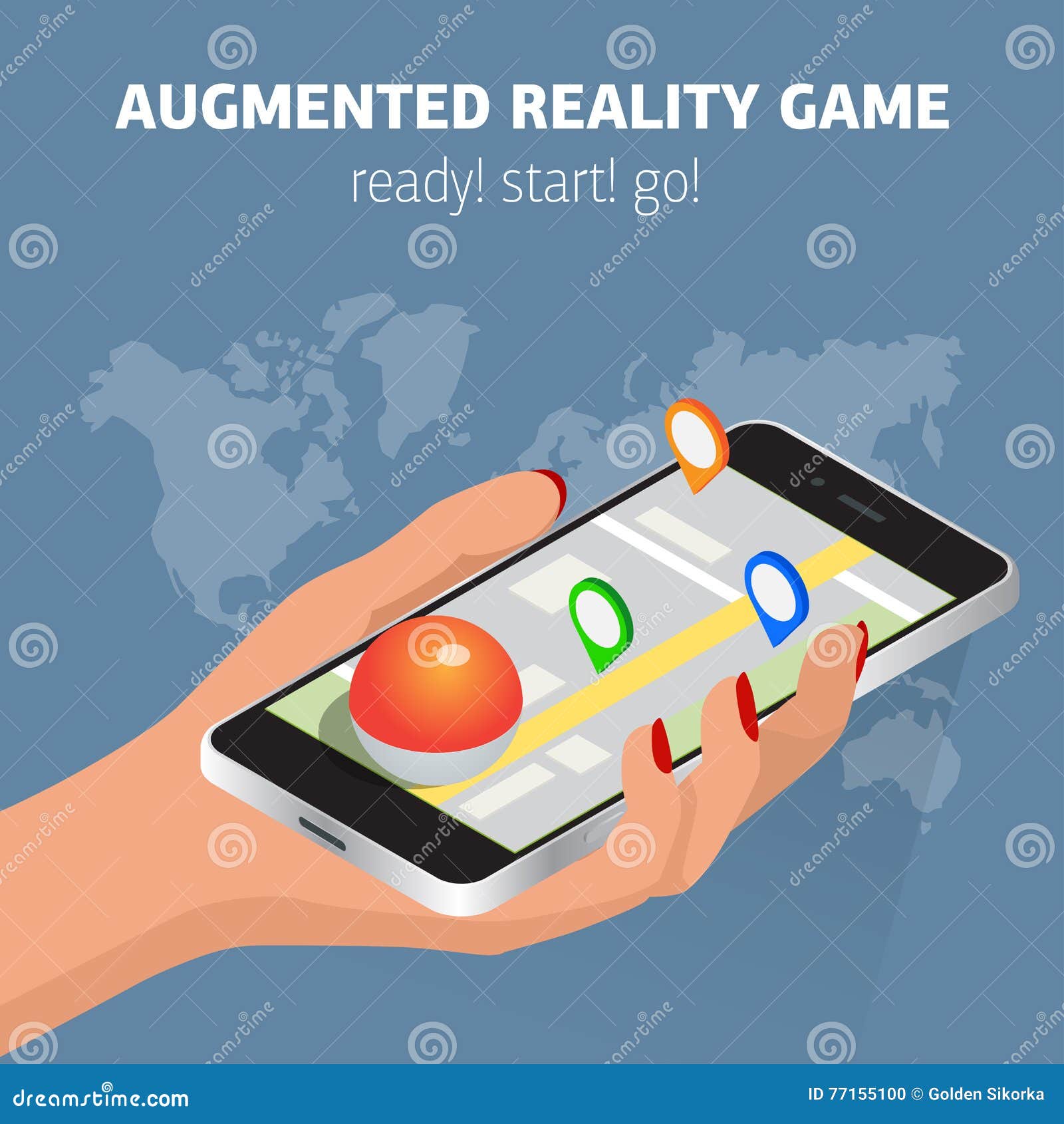 Flat Isometric Mobile Game Catch Illustration. Human Hand Hold ...