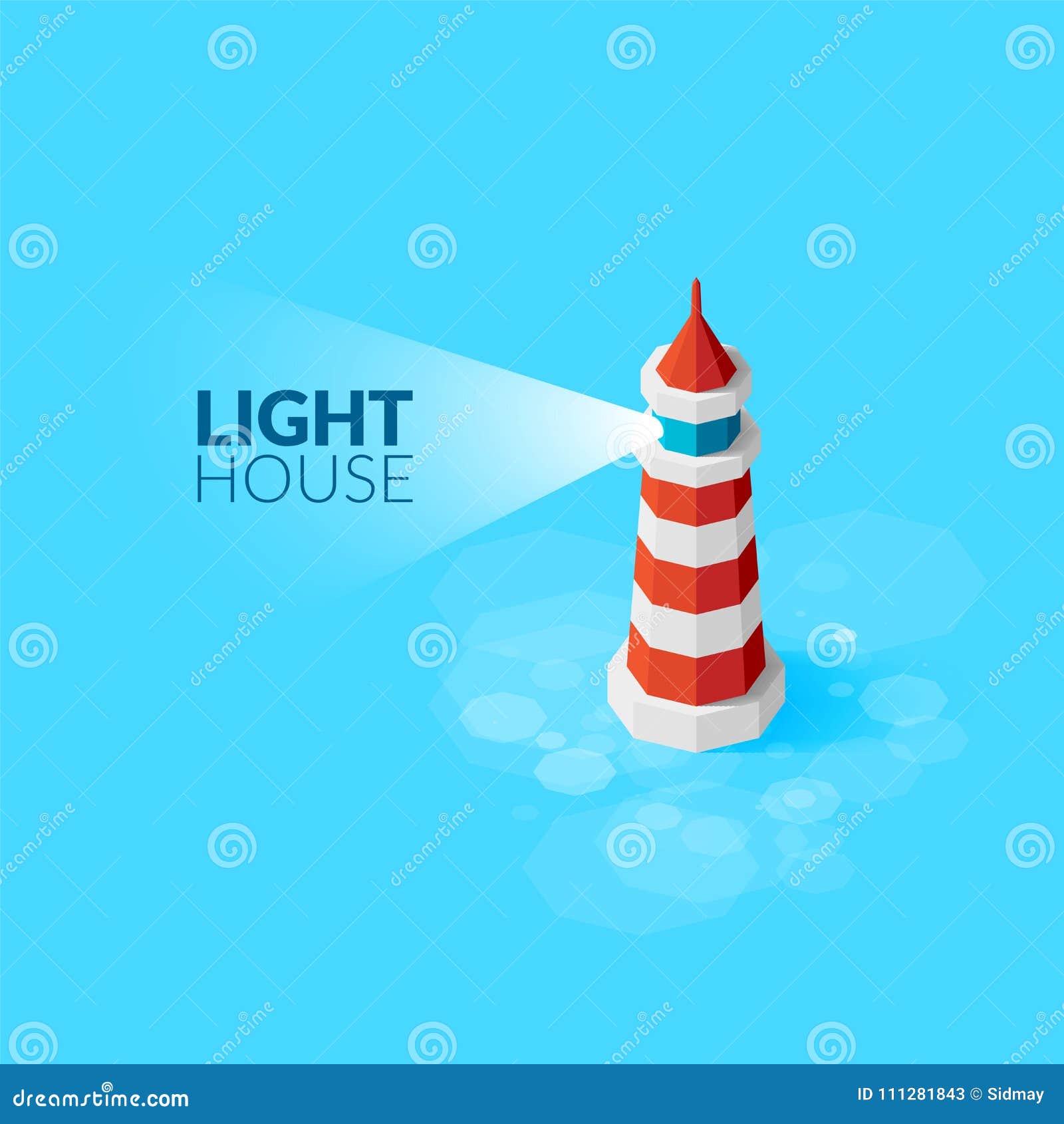 Flat Isometric Red Lighthouse Icon on Blue Sea Stock Vector ...