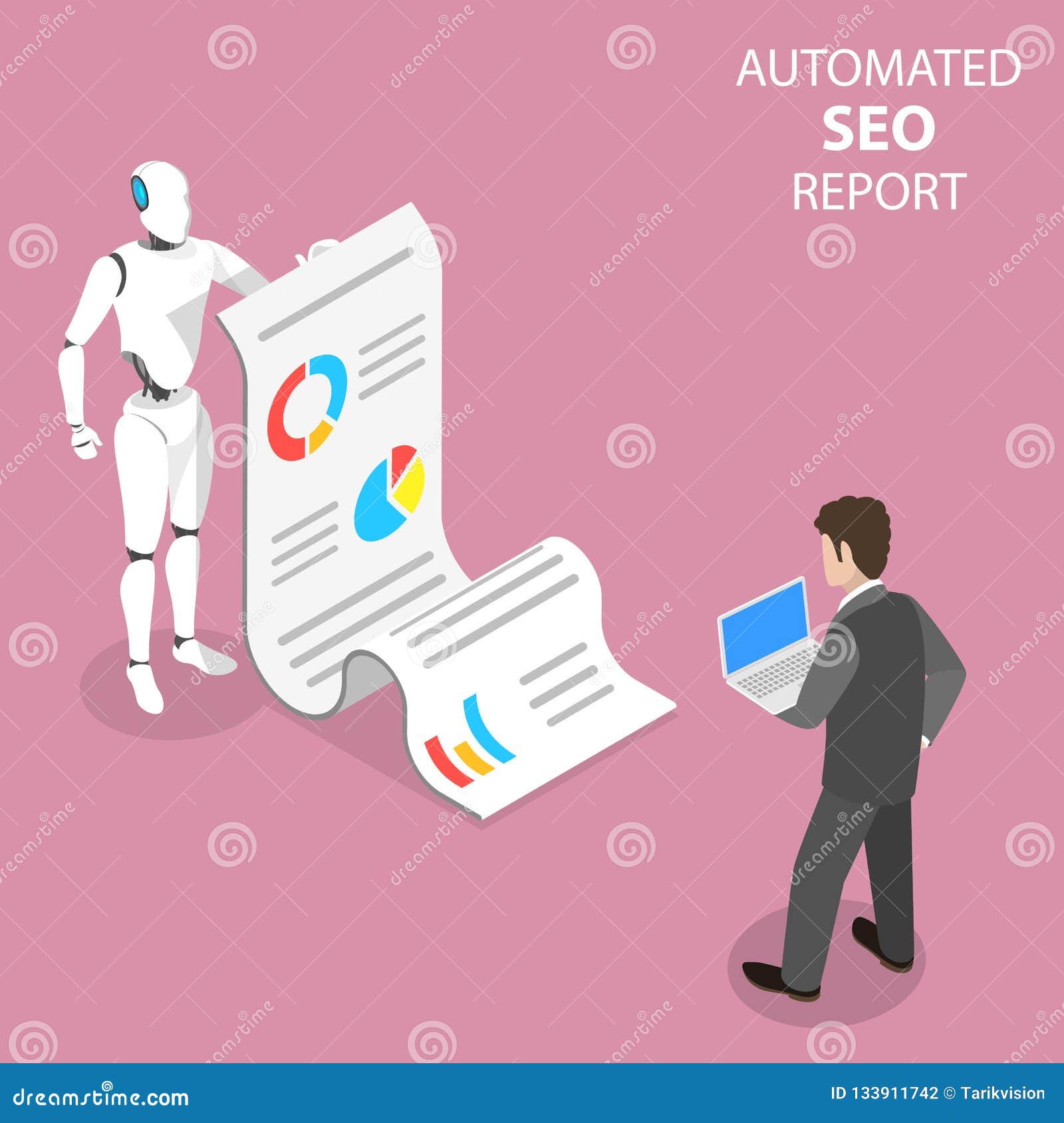 Flat Isometric Vector Concept of Automated SEO Report, Website ...