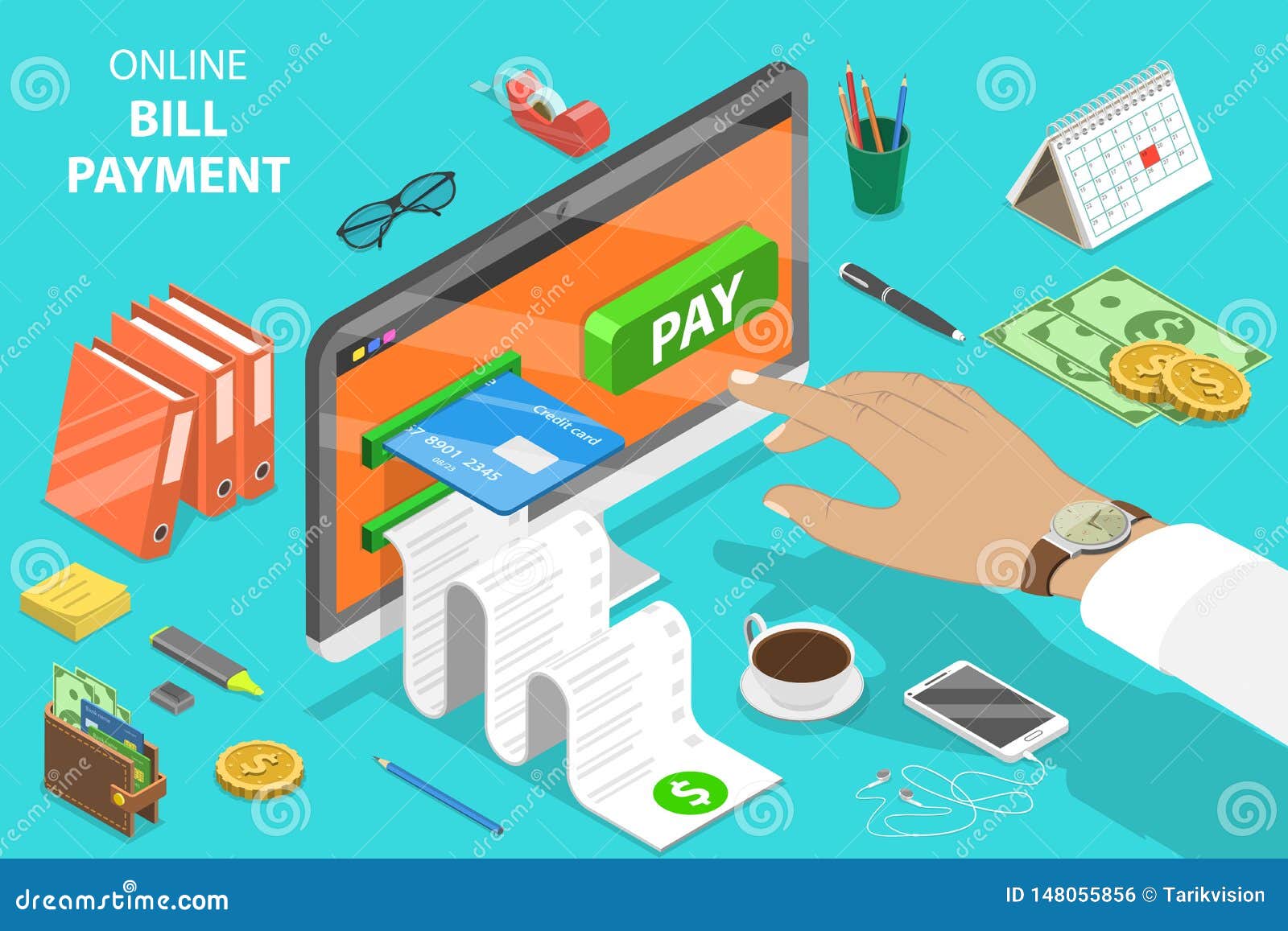 Flat Isometric Vector Concept of Bill Payment, Shopping, Online Banking ... Flat Isometric Vector Concept of Bill Payment, Shopping, Online Banking ...