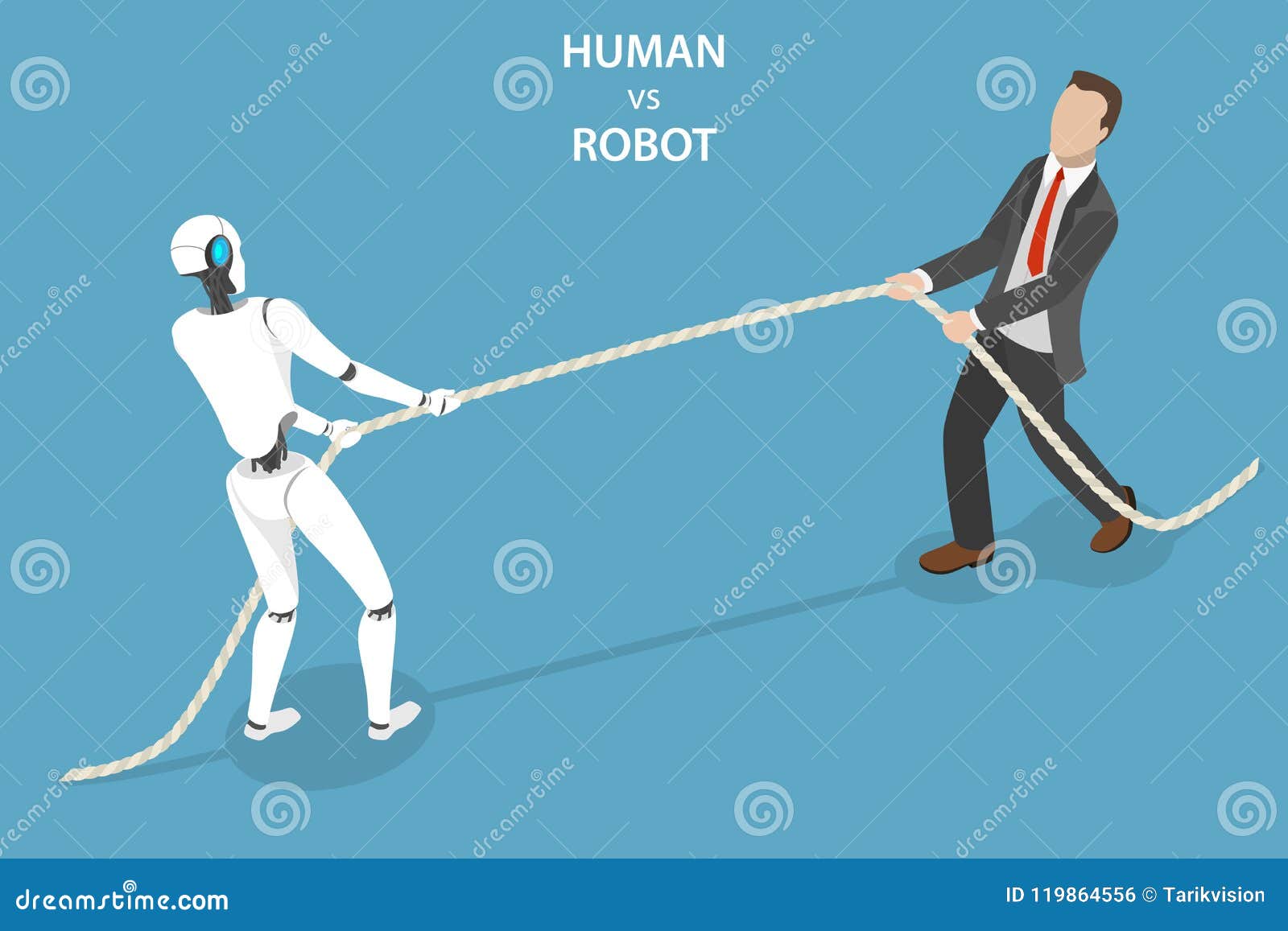 Human Vs Robot Flat Isometric Vector Concept. Stock Vector ...