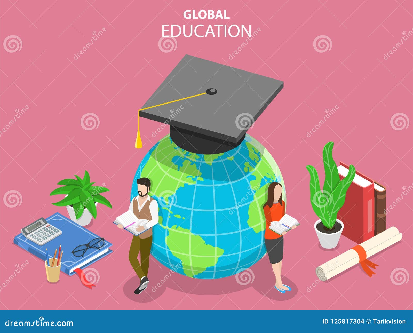 Global Online Education Flat Isometric Vector Concept. Stock Vector ...
