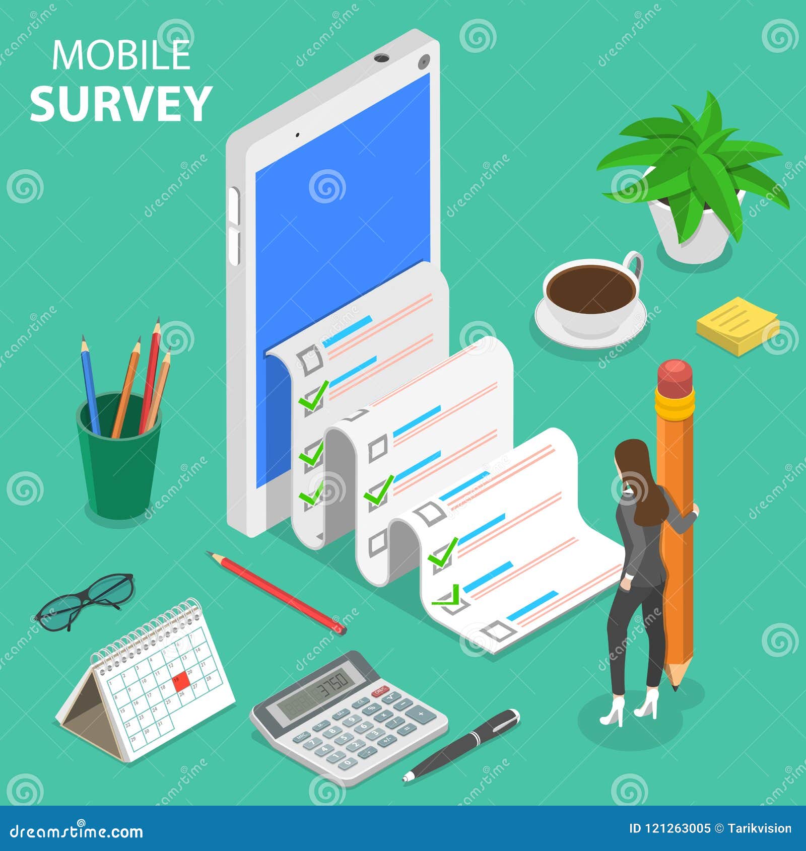 Mobile Survey Flat Isometric Vector Concept. Stock Vector ...
