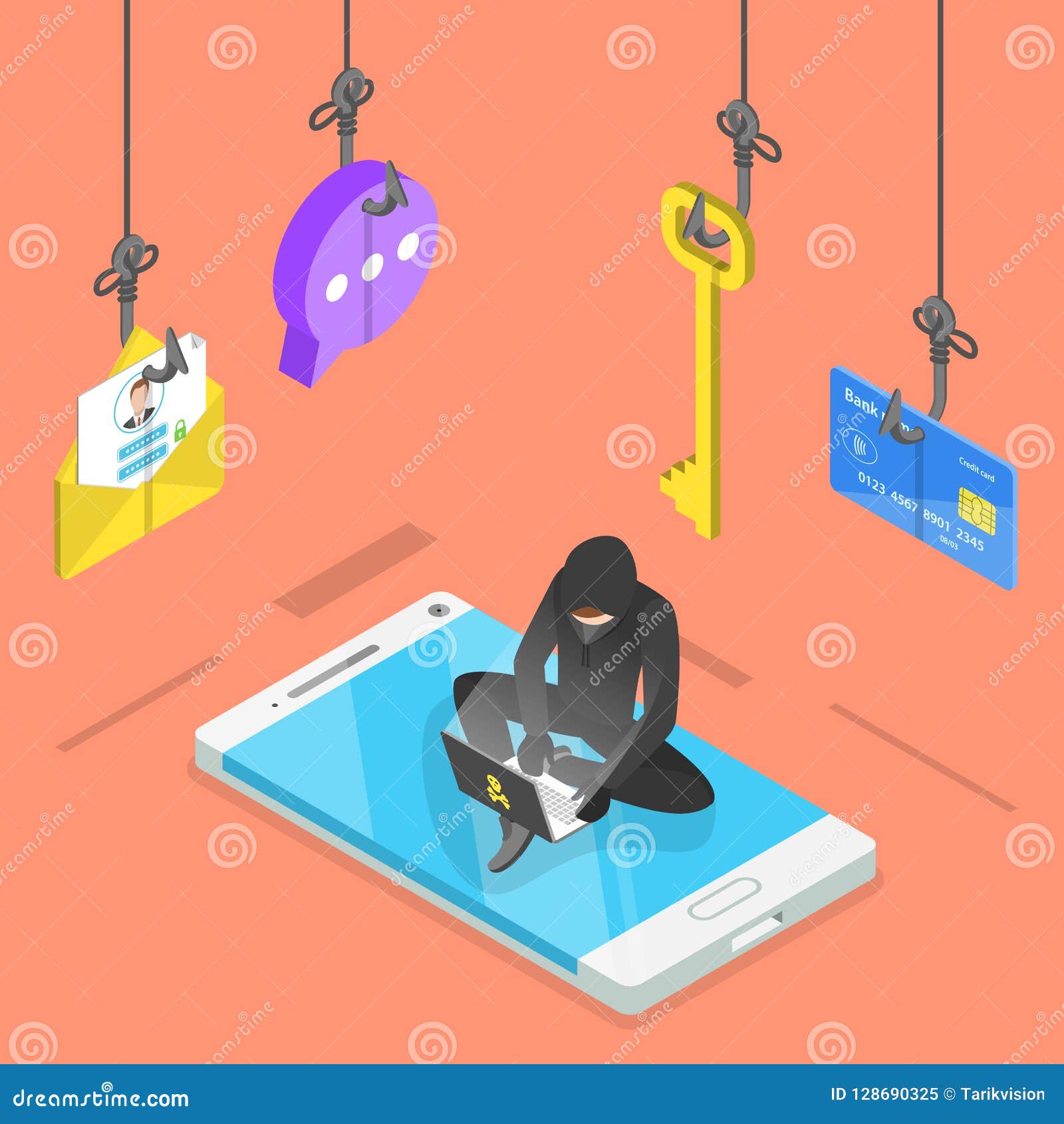 Flat Isometric Vector Concept of Phishing, Computer Virus, Hacking ... Flat Isometric Vector Concept of Phishing, Computer Virus, Hacking ...