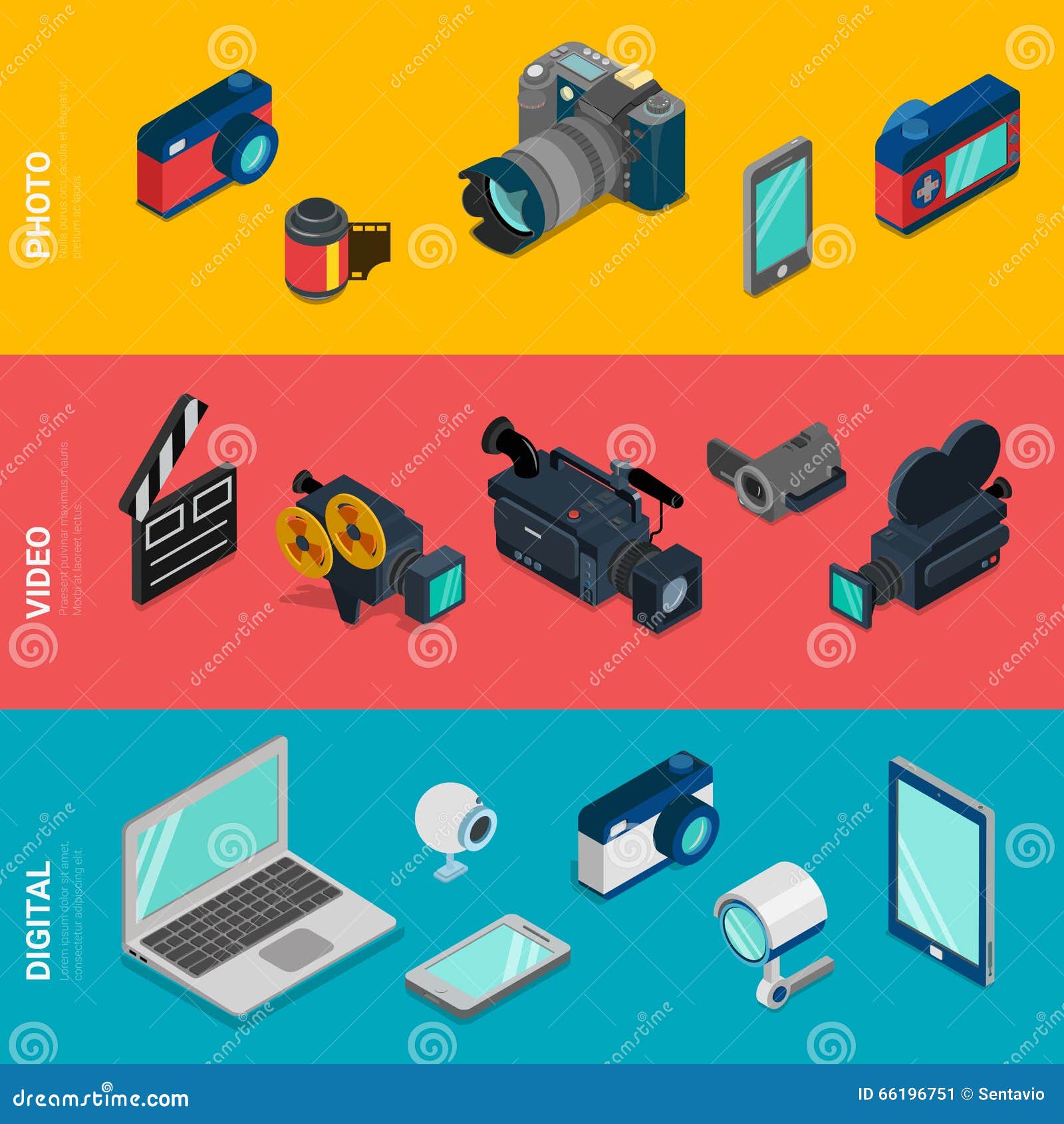 Flat Isometric Vector Digital Electronics Photo Video Equipment Stock ...